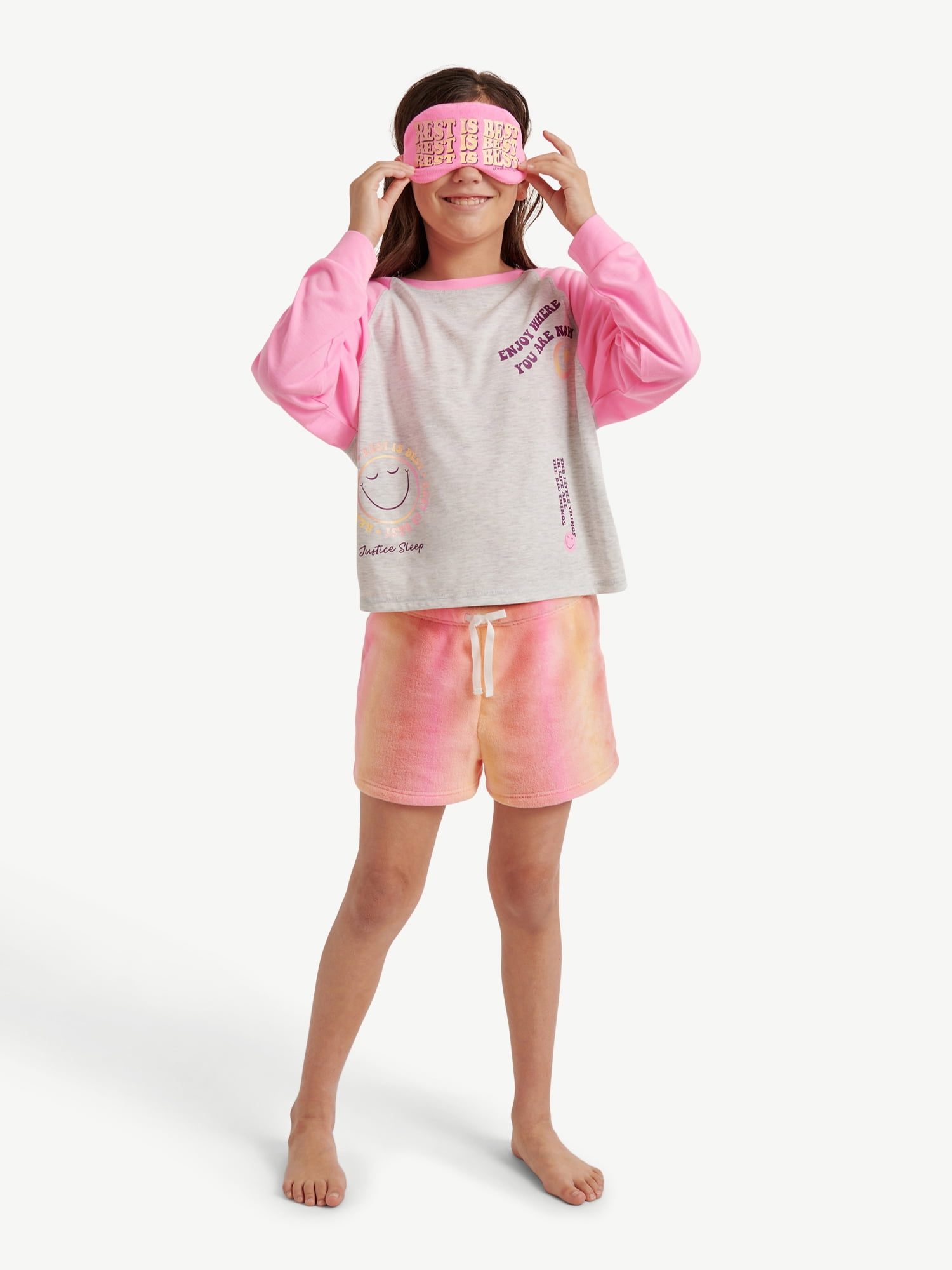 Justice Girls Long Sleeve Raglan, Ombre Shorts and Eye-Mask Set, 3 ...