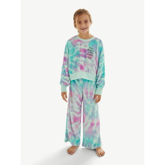 Justice Girls Long Sleeve Top and Wide Leg Sleep Pant, 2-Piece Pajama ...