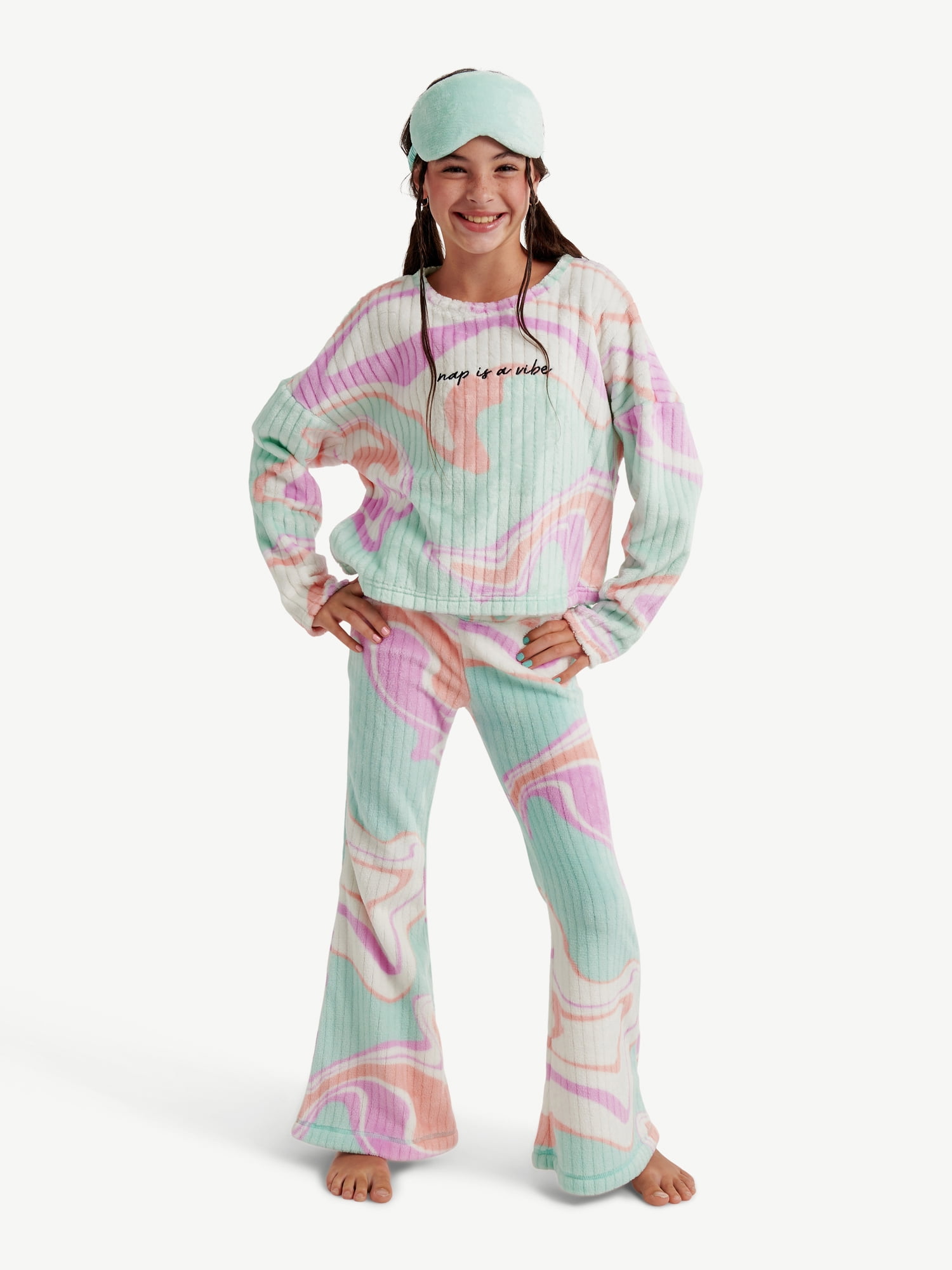 Justice Girls Long Sleeve Top with Flare Leg Bottoms and Eye Mask, 3 ...
