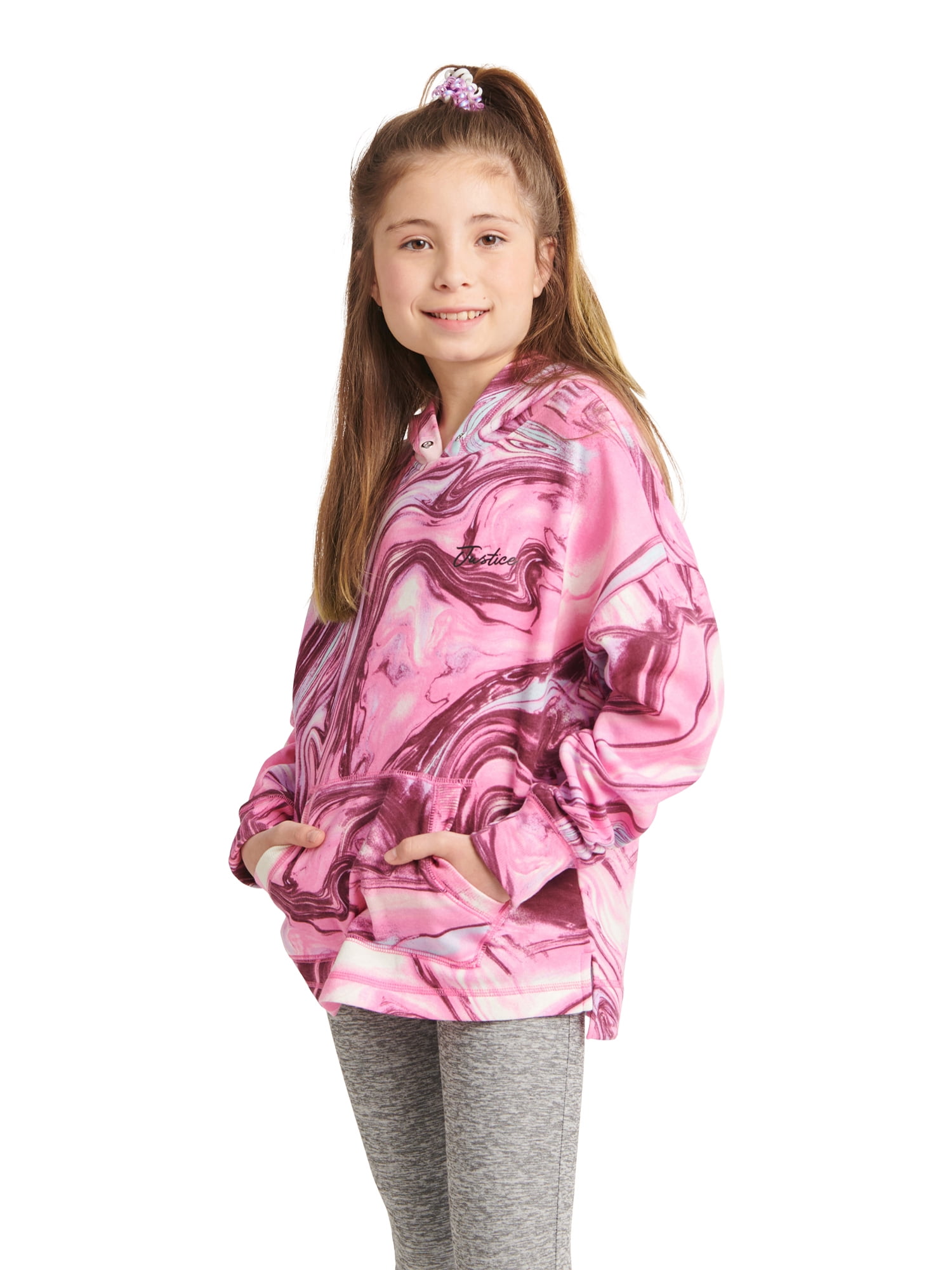 Justice Girls Marbled Hoodie Sweatshirt, Sizes XS-XLP, Cotton Blend ...