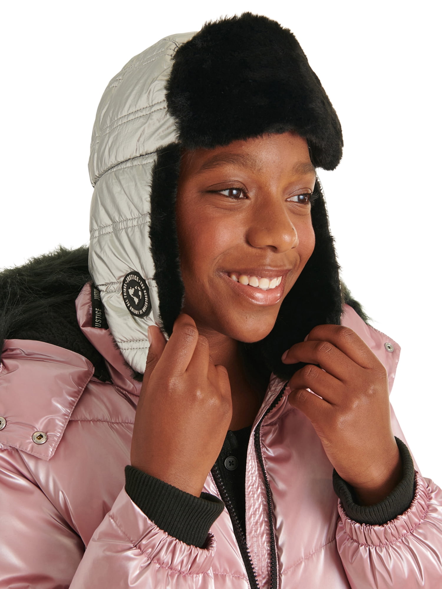 Justice Girls Metallic Silver Quilted Trapper Hat - Walmart.com