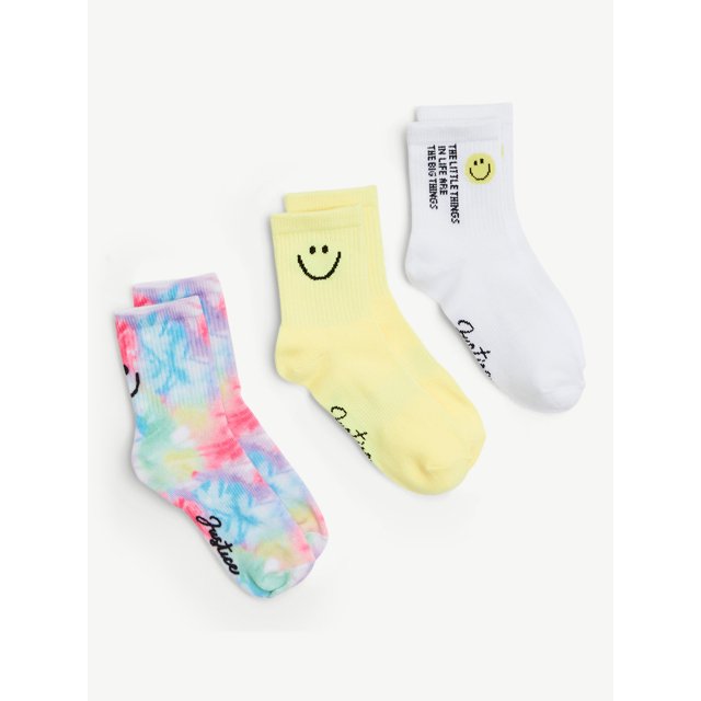 Justice, Girls Mid-Crew Socks, 3-Pack, Sizes M-L - Walmart.com