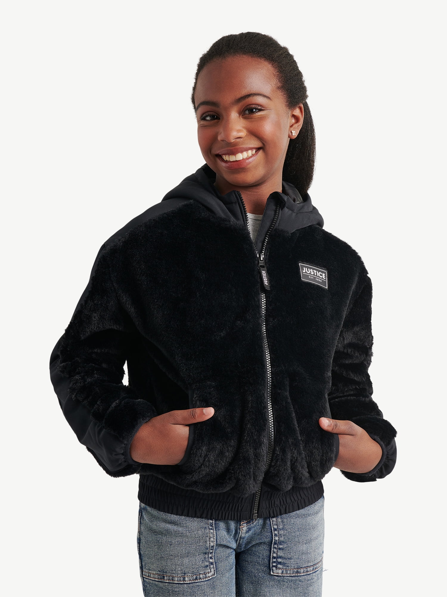 Justice Girls Mixed Media Jacket, Sizes XS-XL - Walmart.com