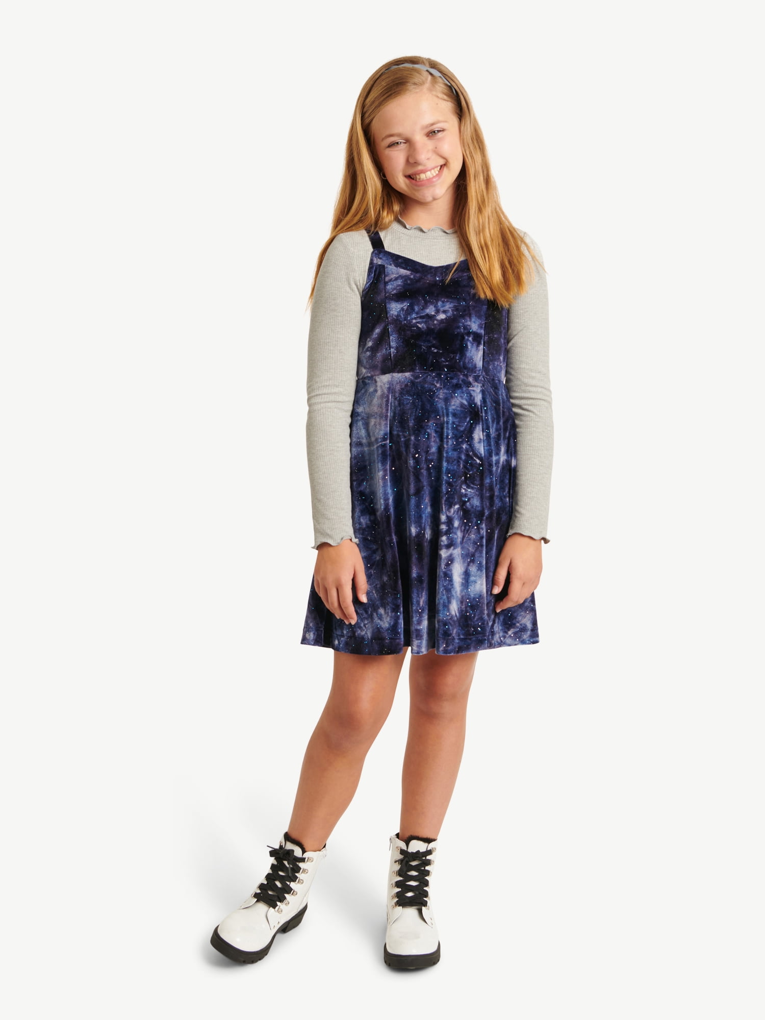 Justice Girls Mock Neck 2-Fer Velvet Dress, Sizes XS-XLP - Walmart.com