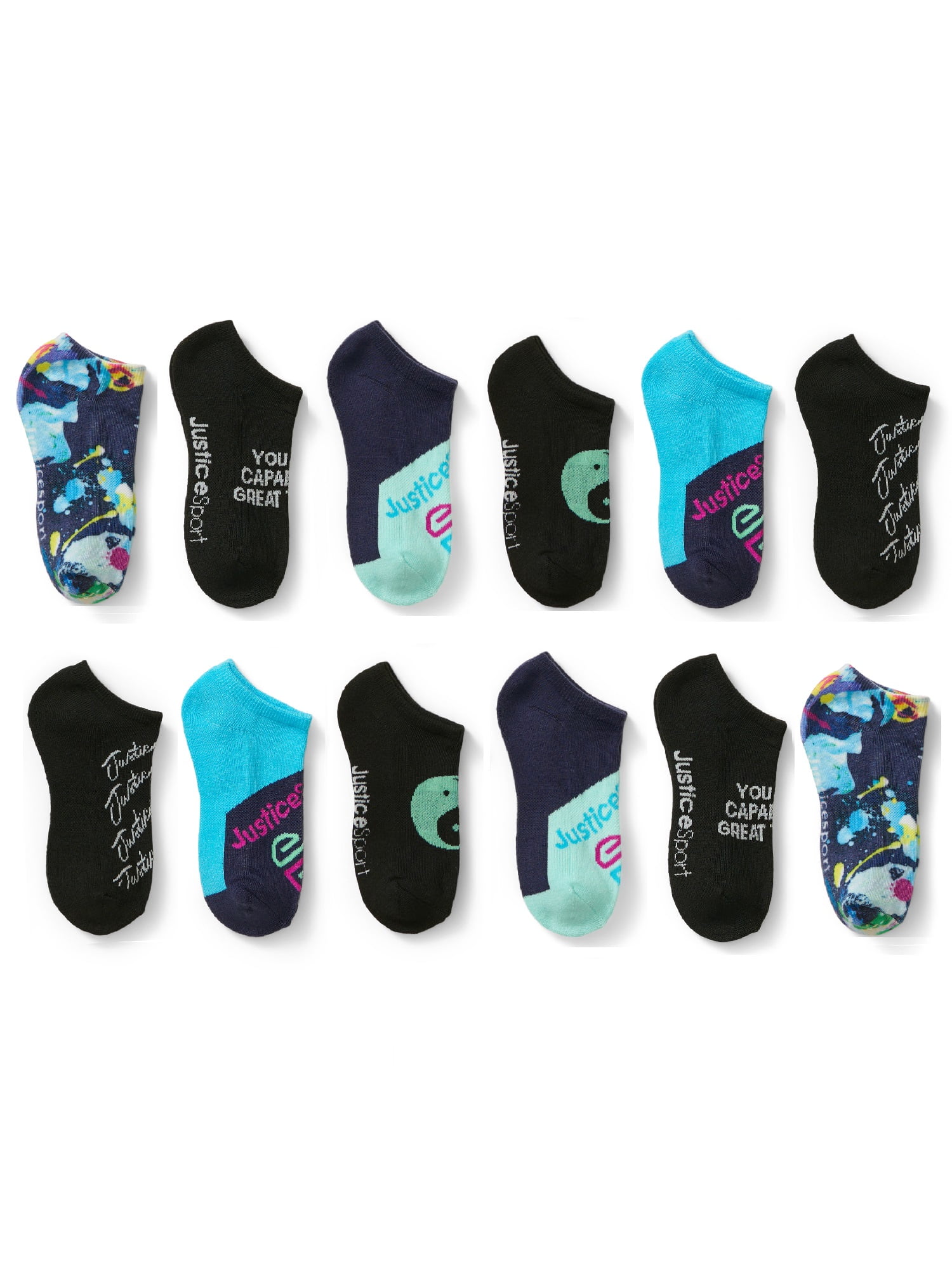 Justice Girls No-Show Socks, 12-Pack, Sizes M-L - Walmart.com