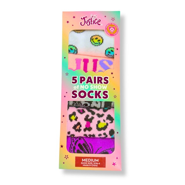 Justice Girls No-Show Socks Box Set, 5-Pack, Sizes M-L - Walmart.com