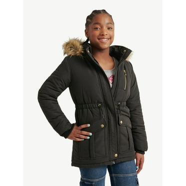 Justice Girls Puffer Jacket with Faux Fur Lined Hood, Sizes 5-18 ...