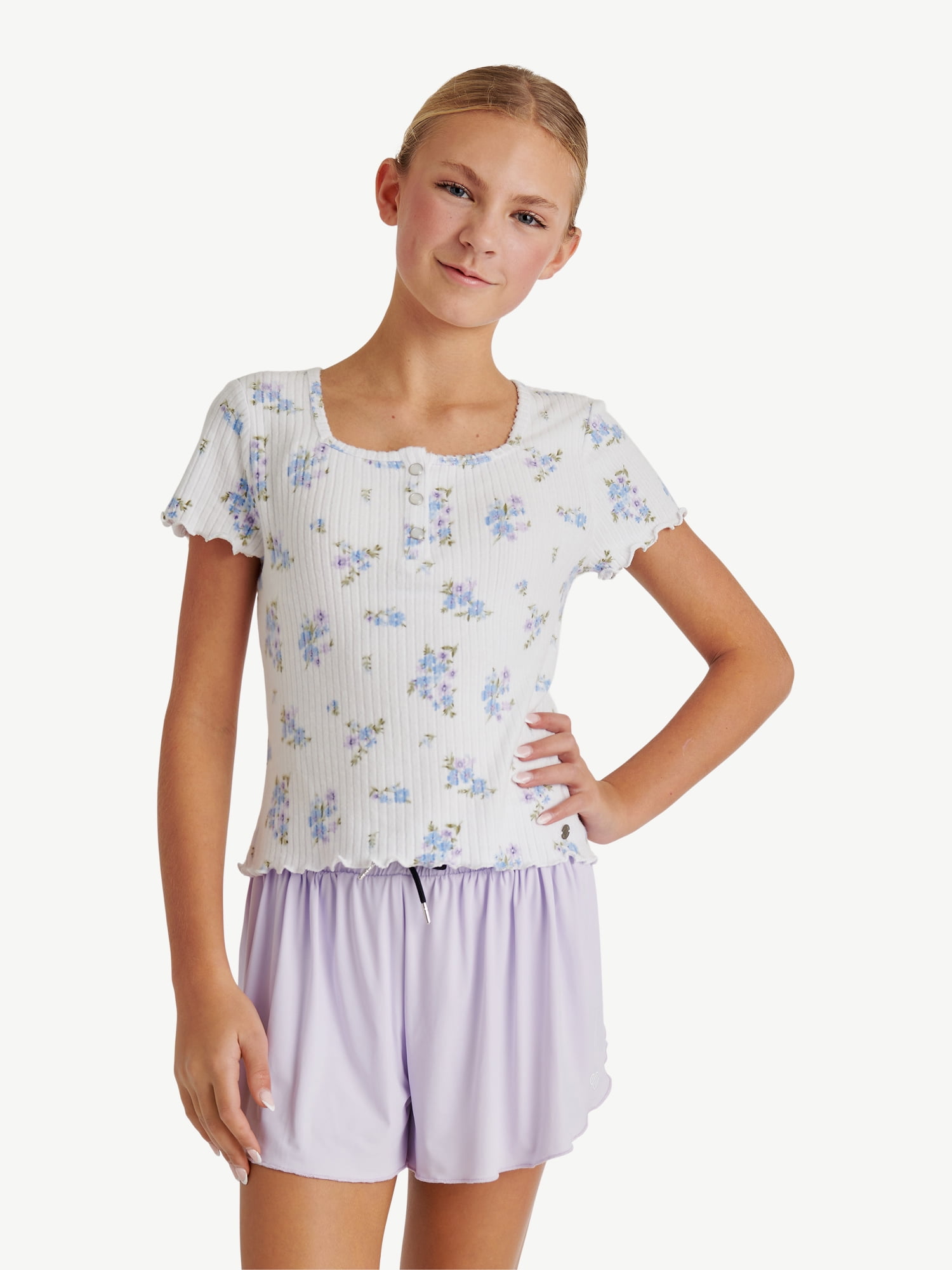 Justice Girls Pretty Henley Top, Sizes XS - XLP - Walmart.com