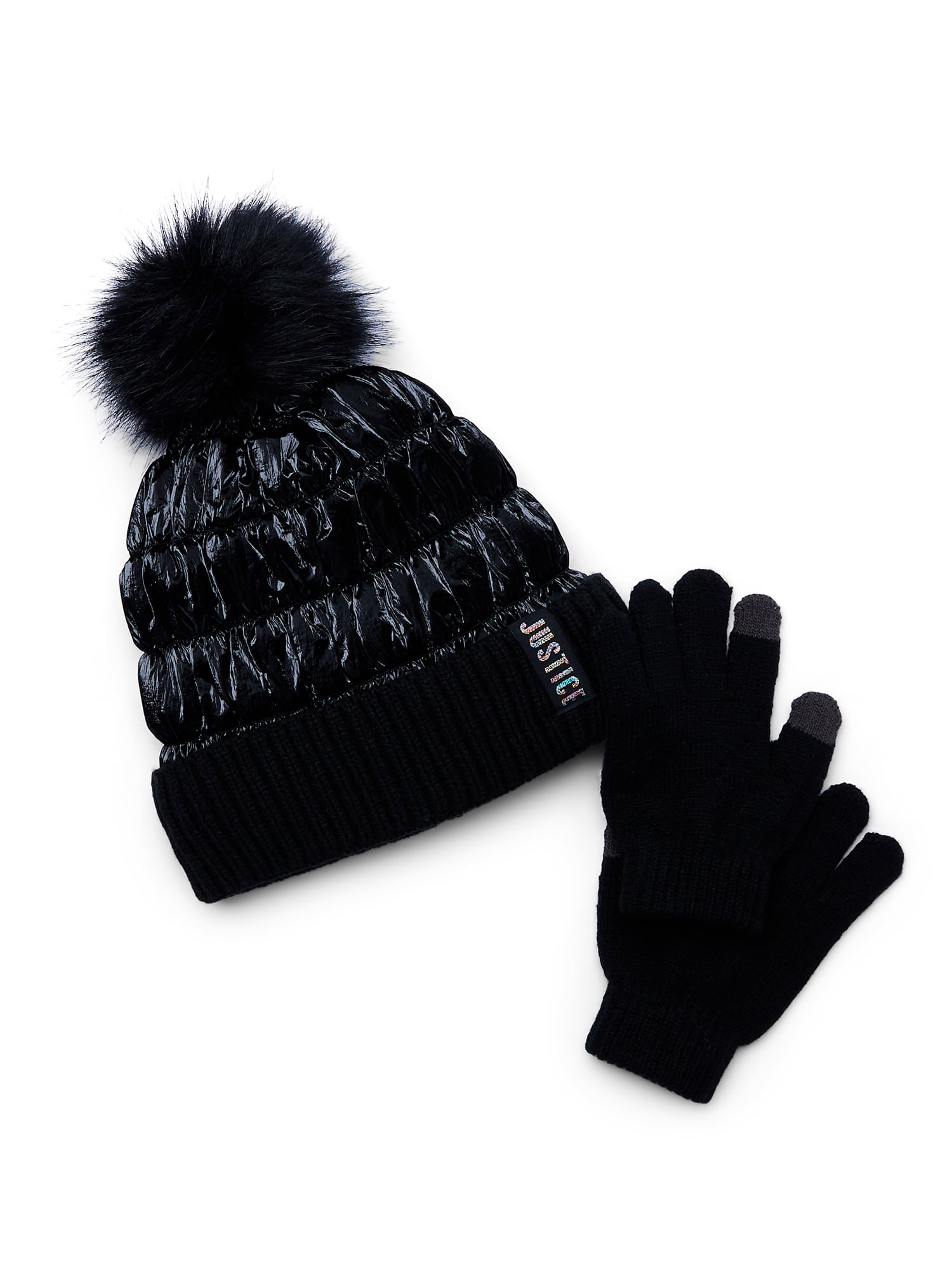 Justice Girls Puffer Hat and Winter Gloves 2-Piece Set, Black - Walmart.com