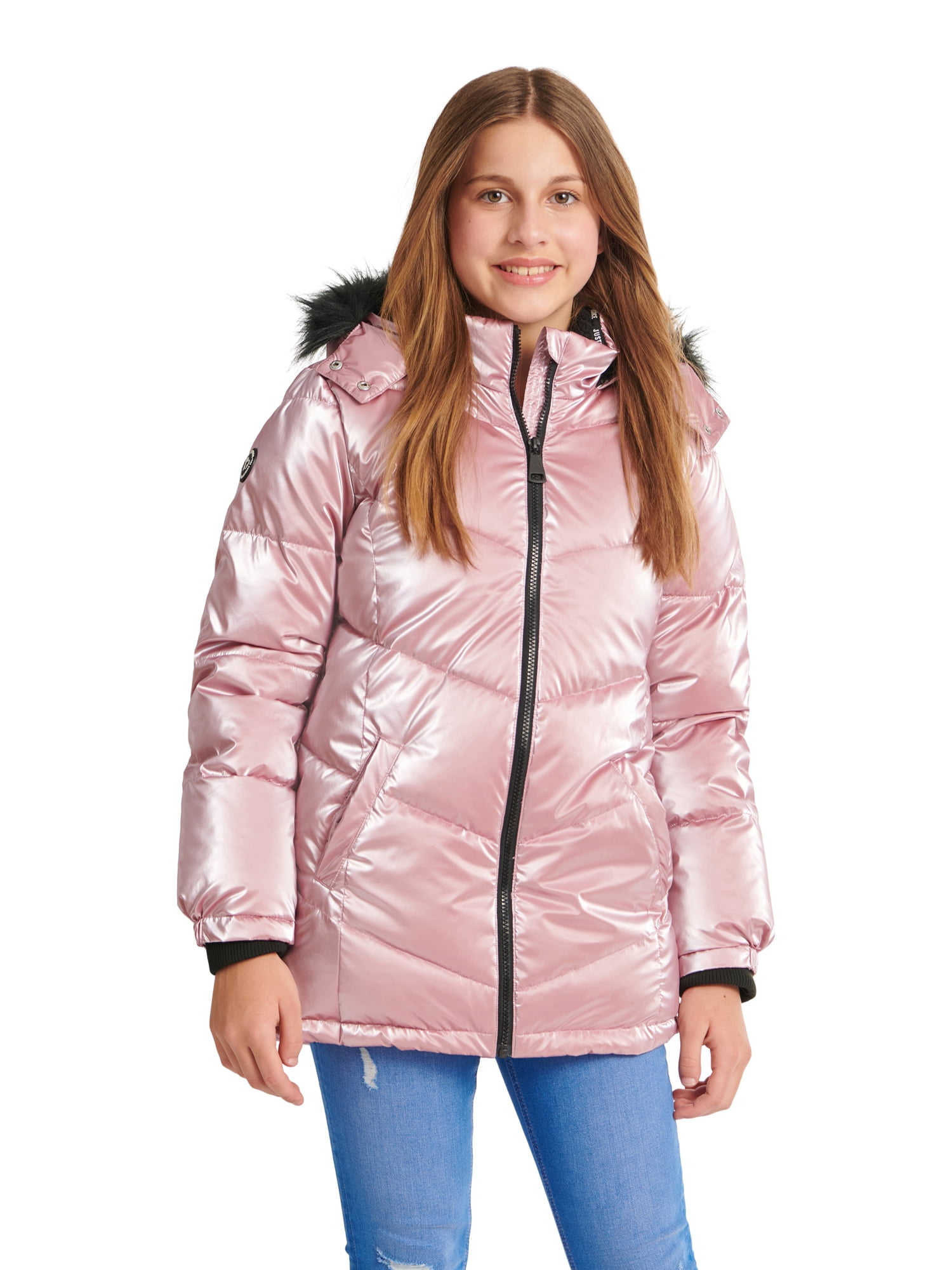Justice Girls Faux Fur Water resistant Hooded, Outerwear Jackets (Girl ...