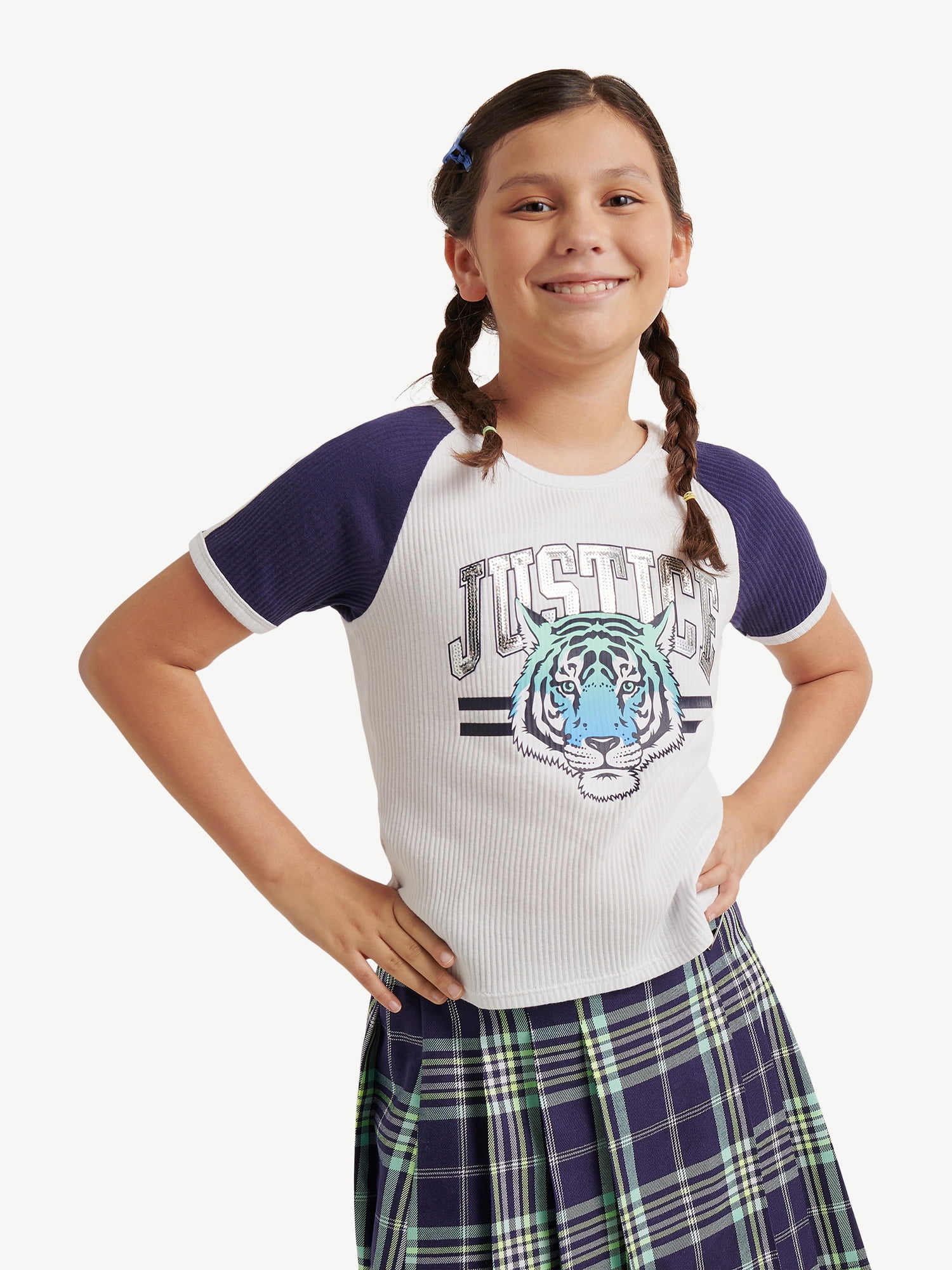 Justice Girls Raglan Colorblock Baby T-Shirt, XS-XLP, Soft Jersey ...