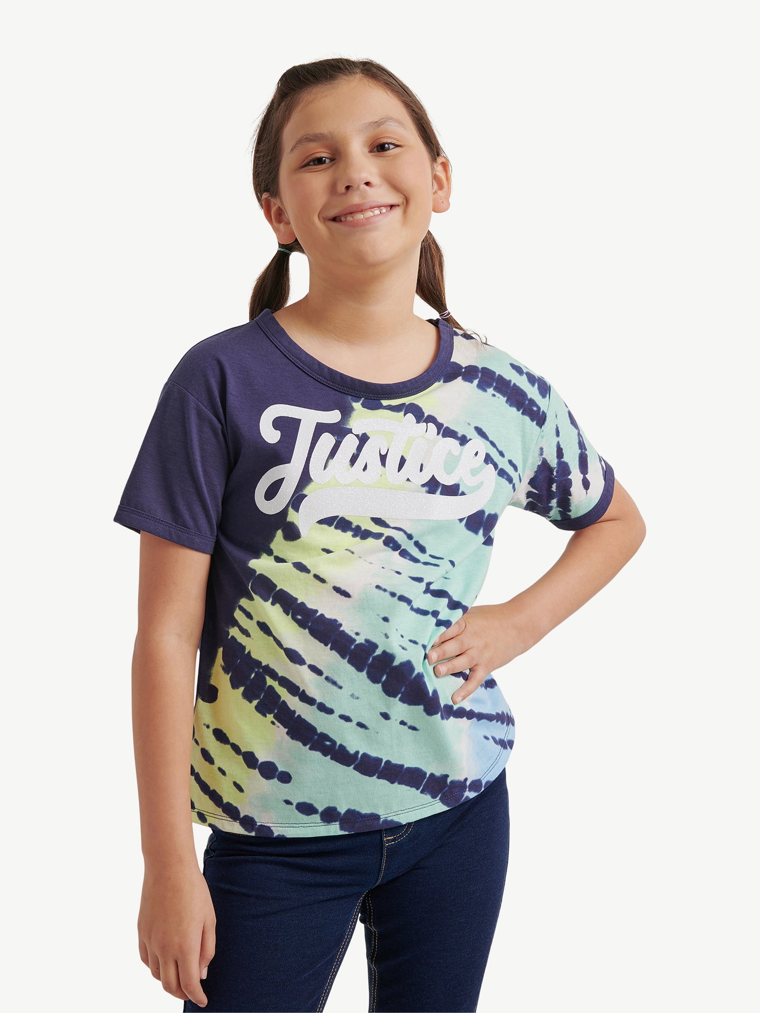 Justice Girls Blue Green Tie Dye T-Shirt, Sizes XS-XL & Plus, Cotton ...