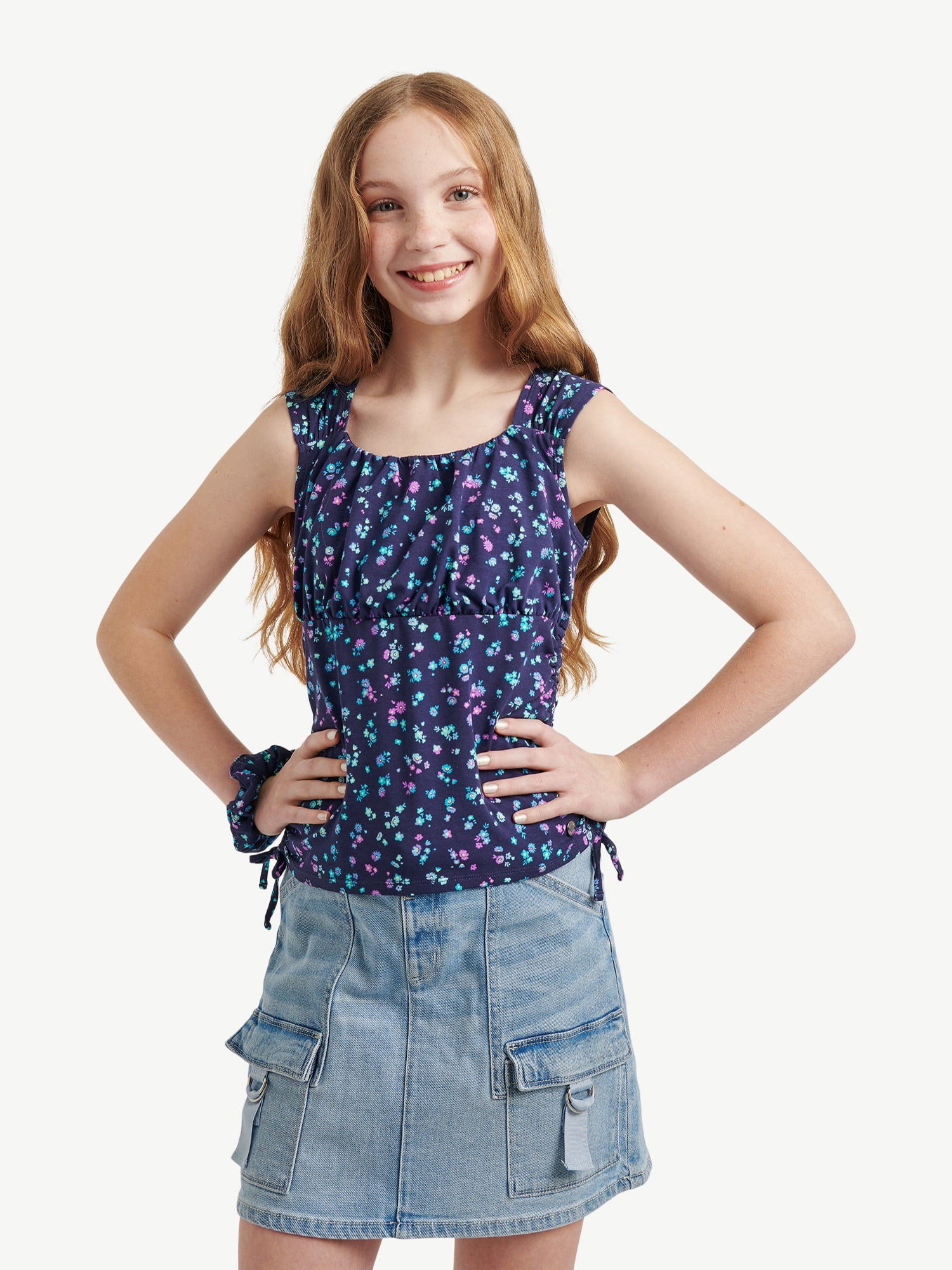 Justice Girls Ruched Cap Sleeve Top, Sizes XS-XLP - Walmart.com