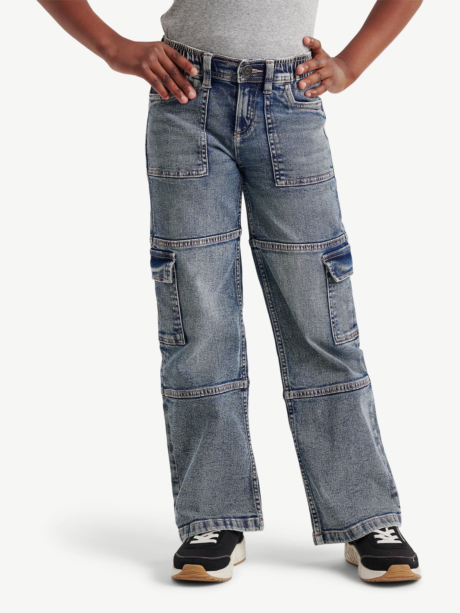 Justice Girls Seamed Knee Cargo Jean, Sizes 6-18, Slim & Plus - Walmart.com