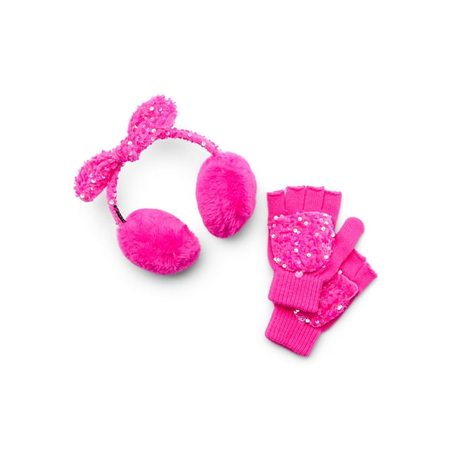 Justice Girls Sequin Velvet Earmuff and Fingerless Winter Gloves 2 ...