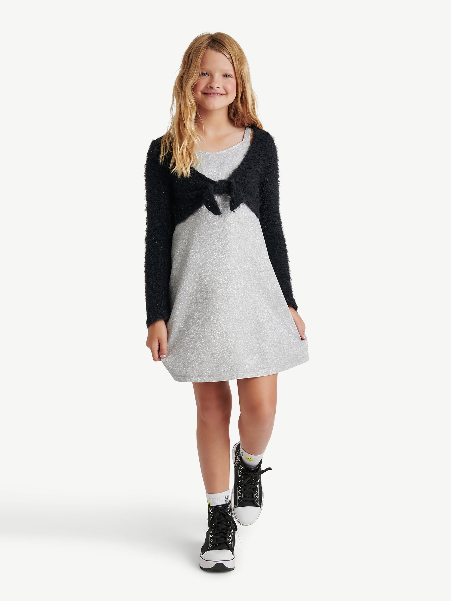 Justice Girls Shimmer Dress - Fuzzy Overlayer - Walmart.com