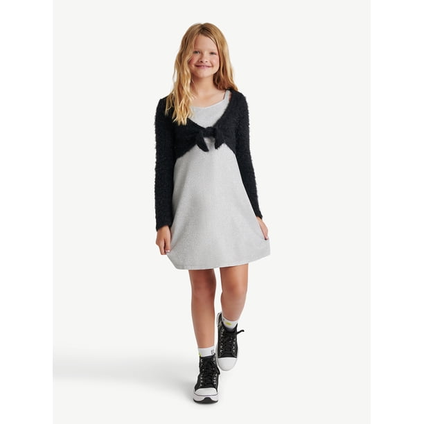 Justice Girls Shimmer Dress With Fuzzy Overlayer, Sizes XS-XLP ...