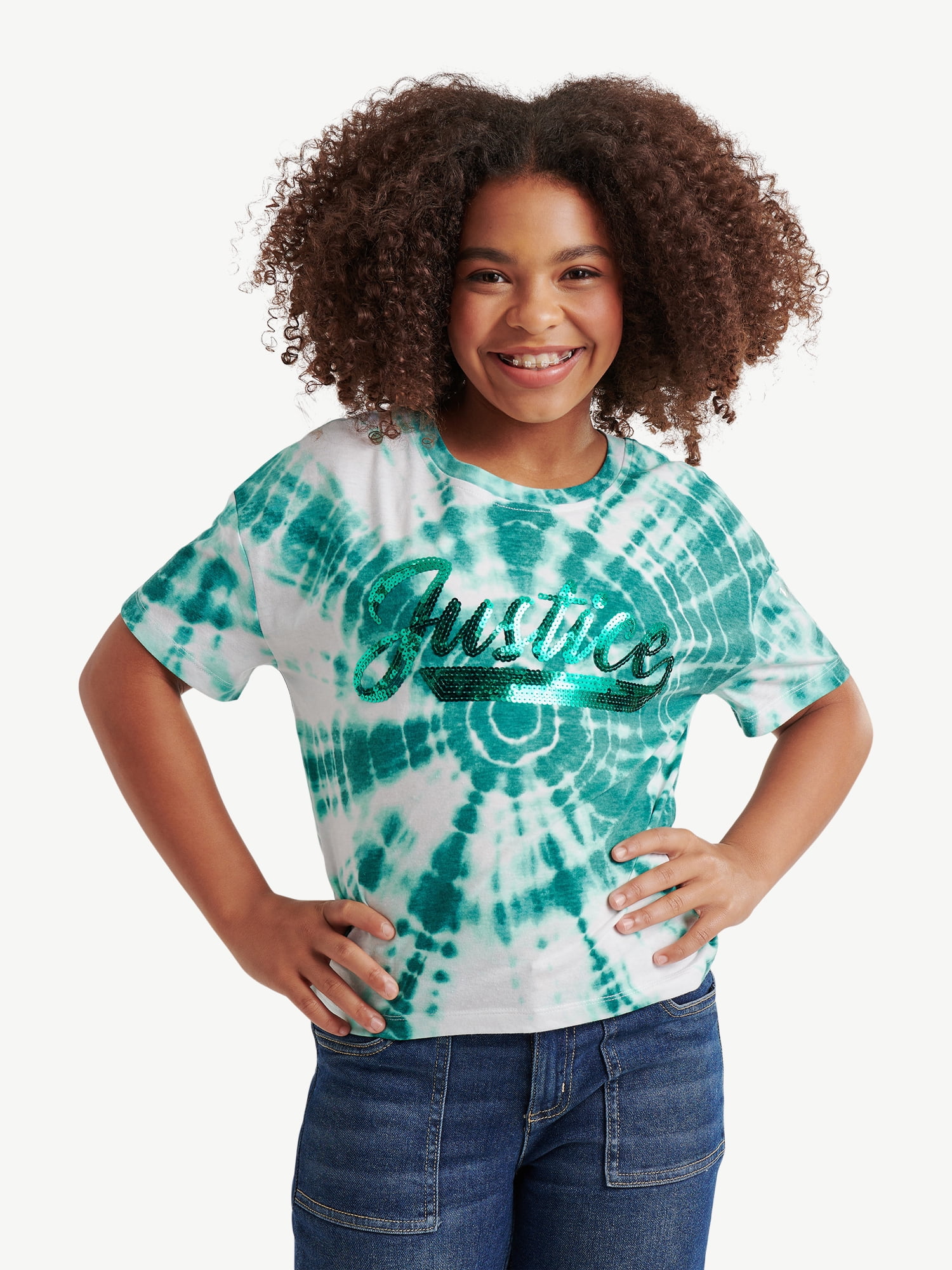 Justice Girls Short Sleeve Graphic Dye Effect Tee, Sizes XS-XLP ...