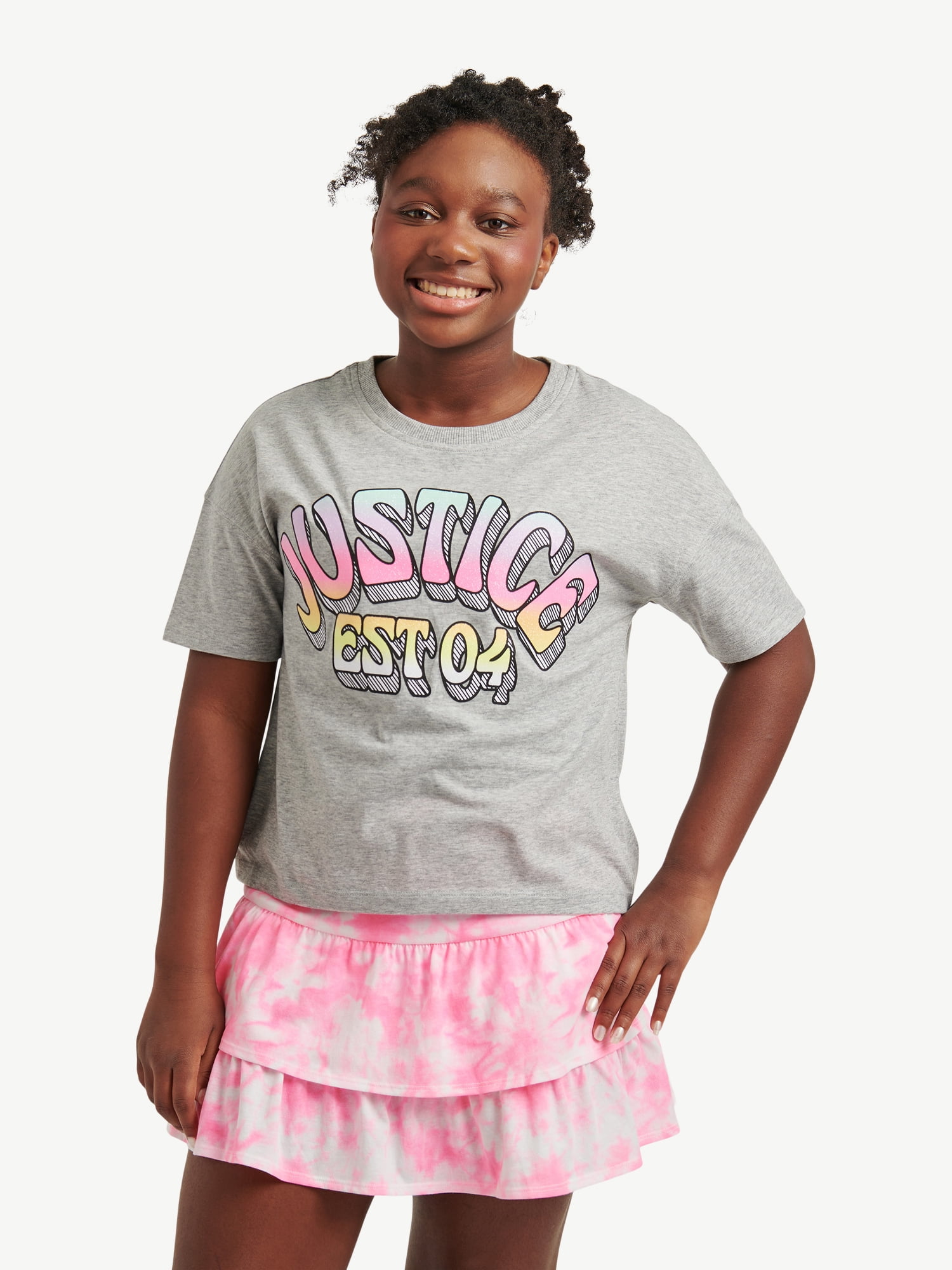 Justice Girls Short Sleeve Graphic Table Top, Sizes XS-XLP - Walmart.com