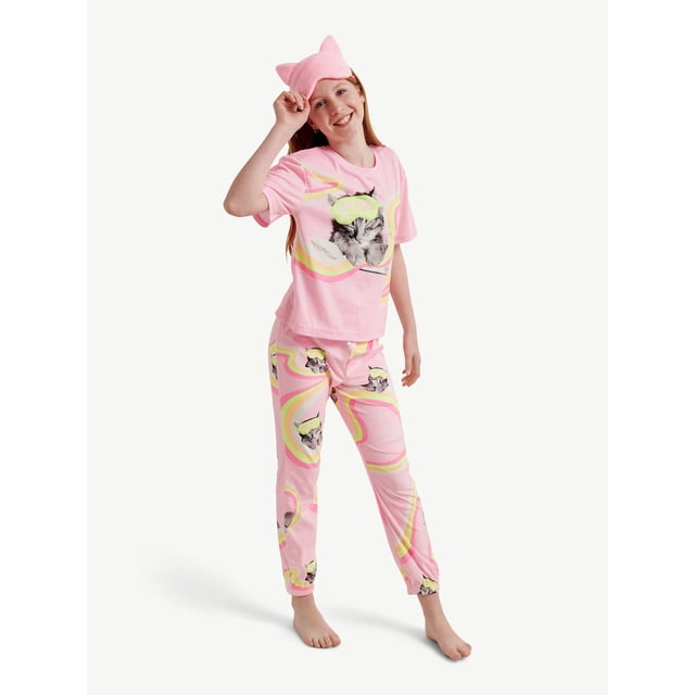 Justice Girls Short Sleeve Graphic Tee with Print Jogger Pants and ...