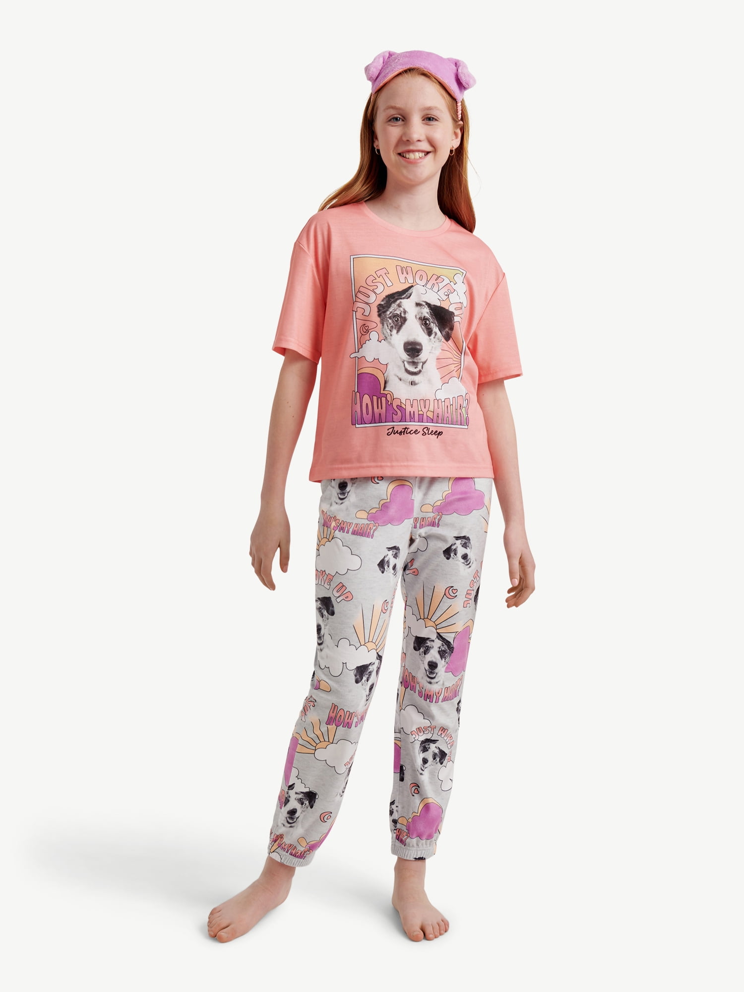 Justice Girls 3-Pc Fleece Sleep Set - Top, Jogger Pants, Critter ...