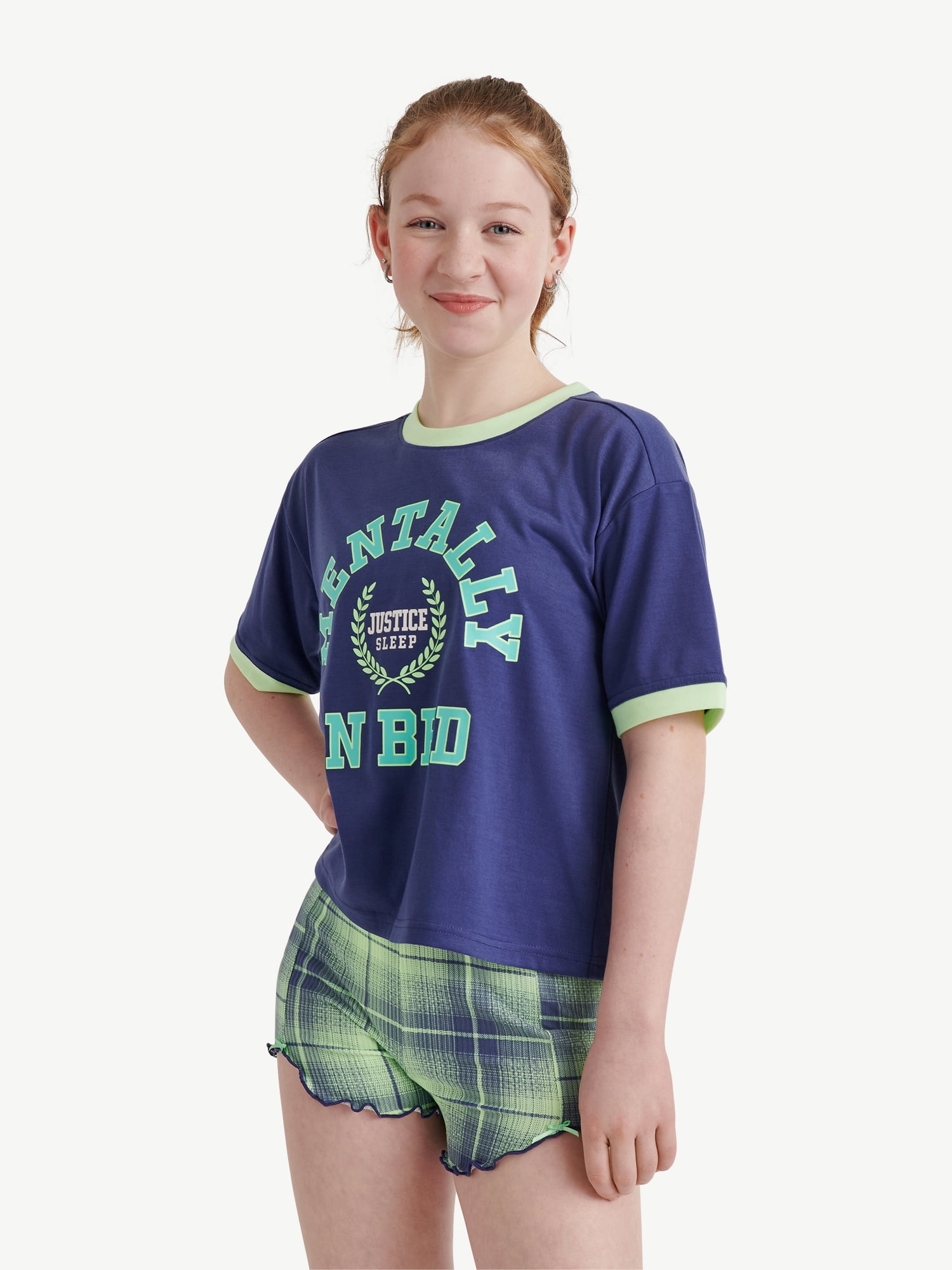 Justice Girls Short Sleeve Sleep Top and Shorts, 2-Piece, Sizes 5-18 ...