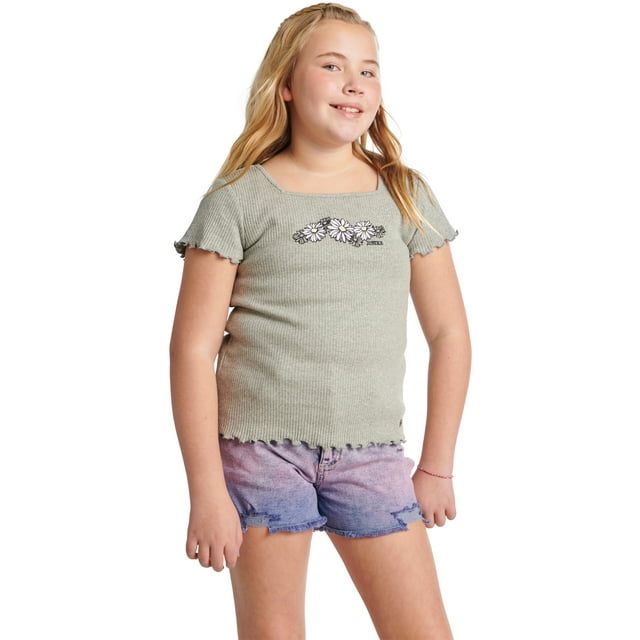 Justice Girls Square Neck T-Shirt - Lettuce Detailing - XXL - Walmart.com
