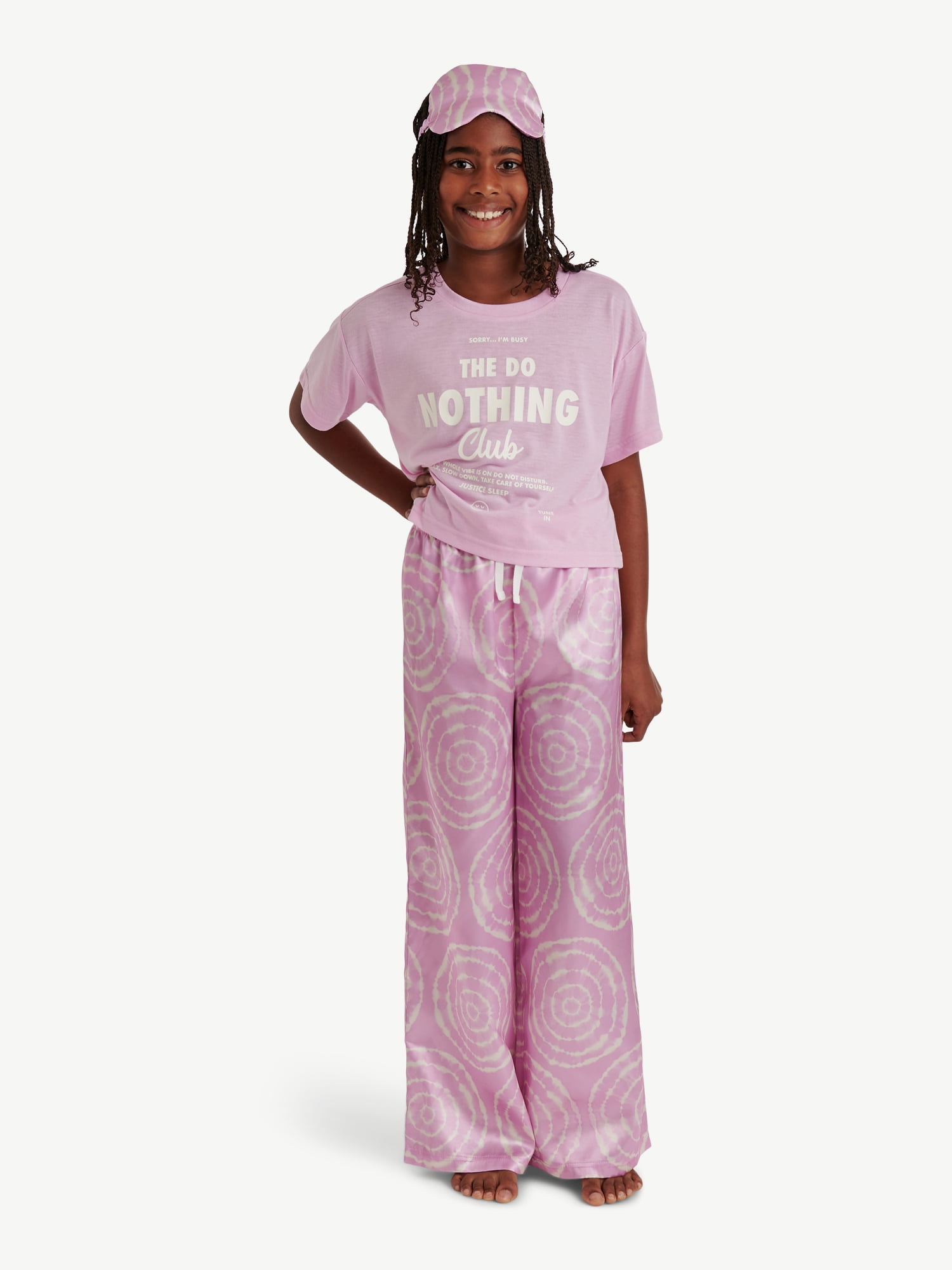 Justice Girls Short Sleeve Top and Pant Pajama Set with Eyemask, 3 ...
