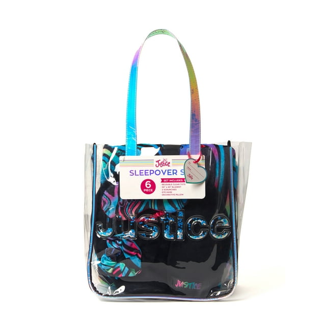 Justice Girls Sleepover Clear Tote Handbag 6-Piece Set Black - Walmart.com