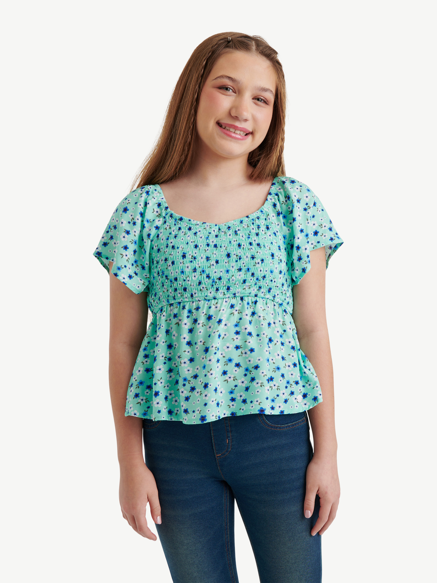 Wonder Nation Girls Smocked Tulle Top, Sizes 4-18 & Plus - Walmart.com
