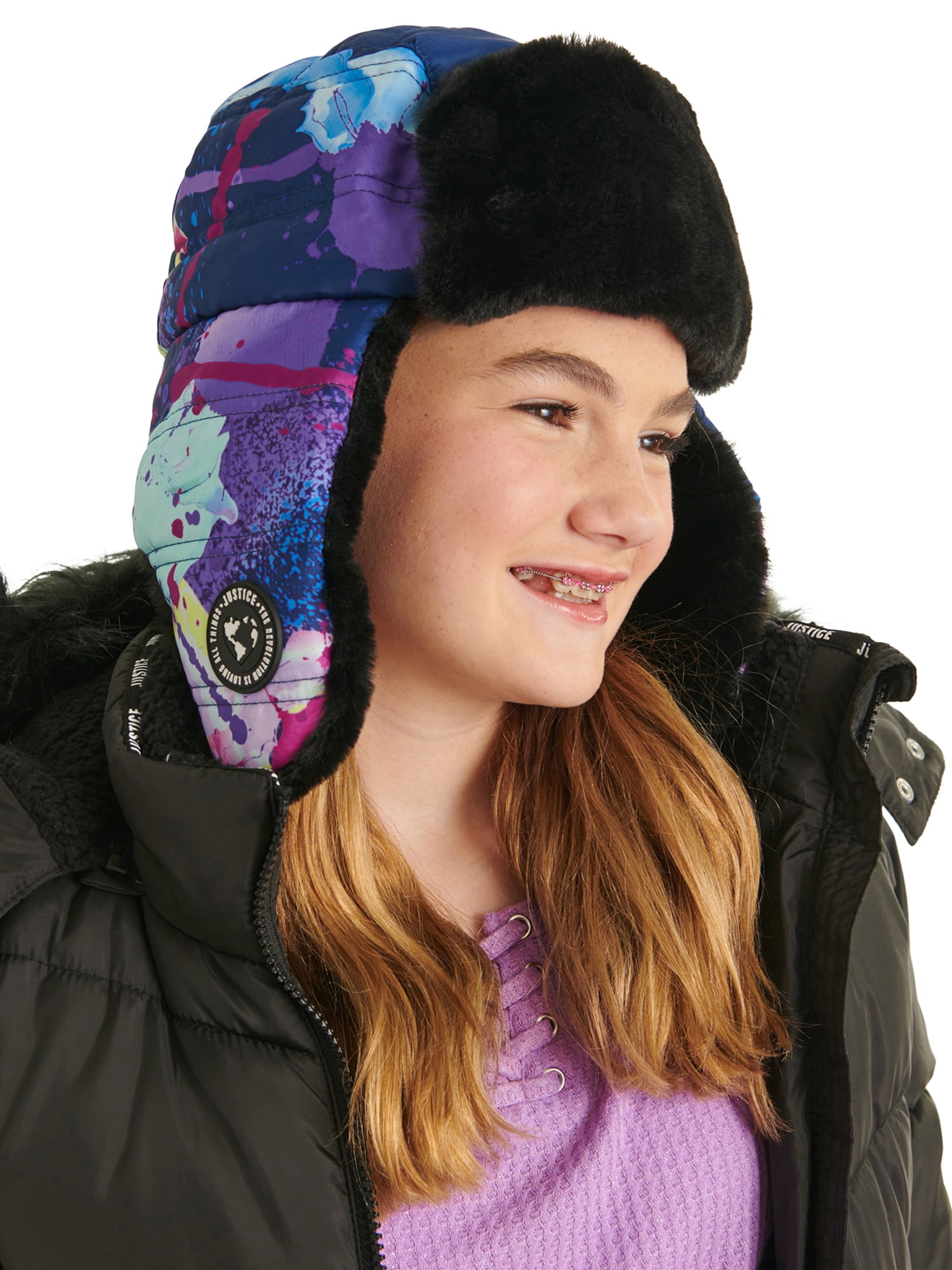 Justice Girls Splatter Print Quilted Trapper Hat - Walmart.com