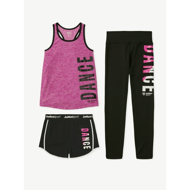 Justice Girls Active Tank, Short, and Legging, 3-Piece Outfit Set ...