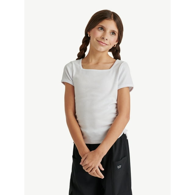 Justice Girls Square Neck Short Sleeve Top, Sizes XS - XLP - Walmart.com