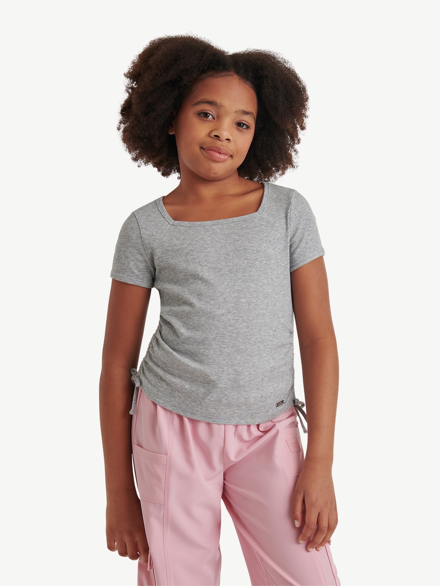 Justice Girls Square Neck Short Sleeve Top with Cinched Sides, Sizes XS ...