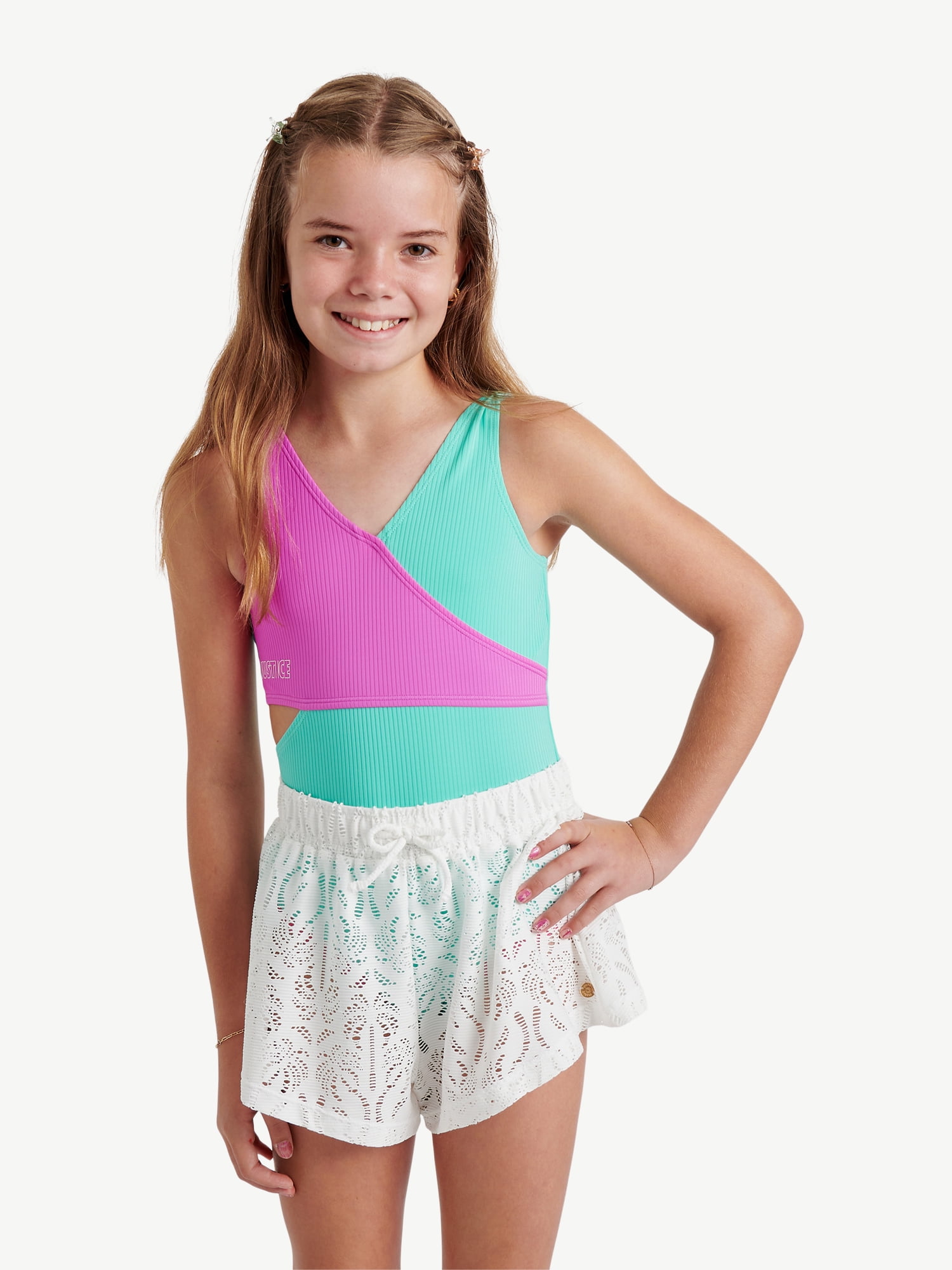 Justice Girls Swim Coverup Shorts, Sizes 4-18 - Walmart.com