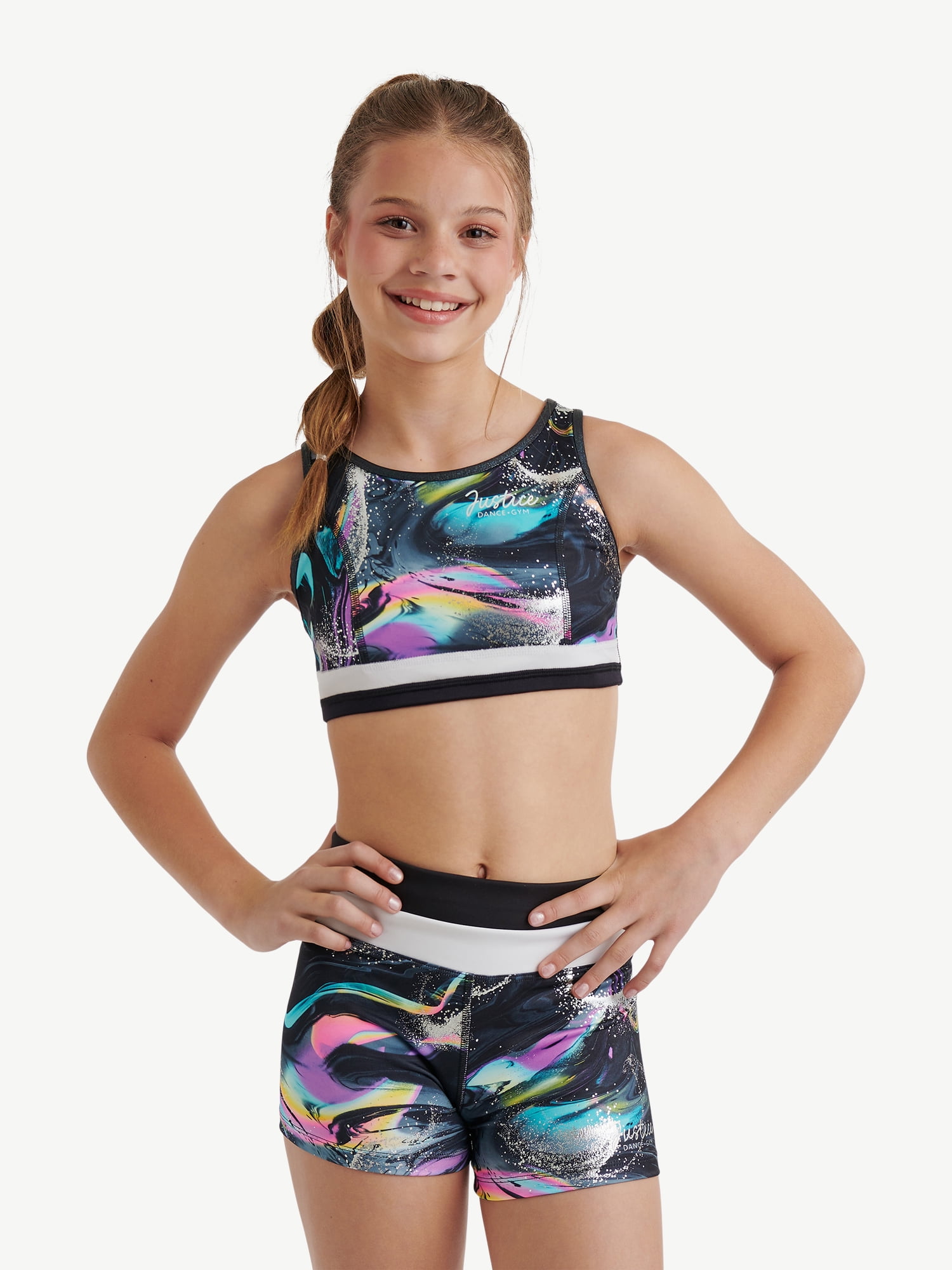 Justice Girls Swirl Print Reversible Racerback Sports Bra - Walmart.com