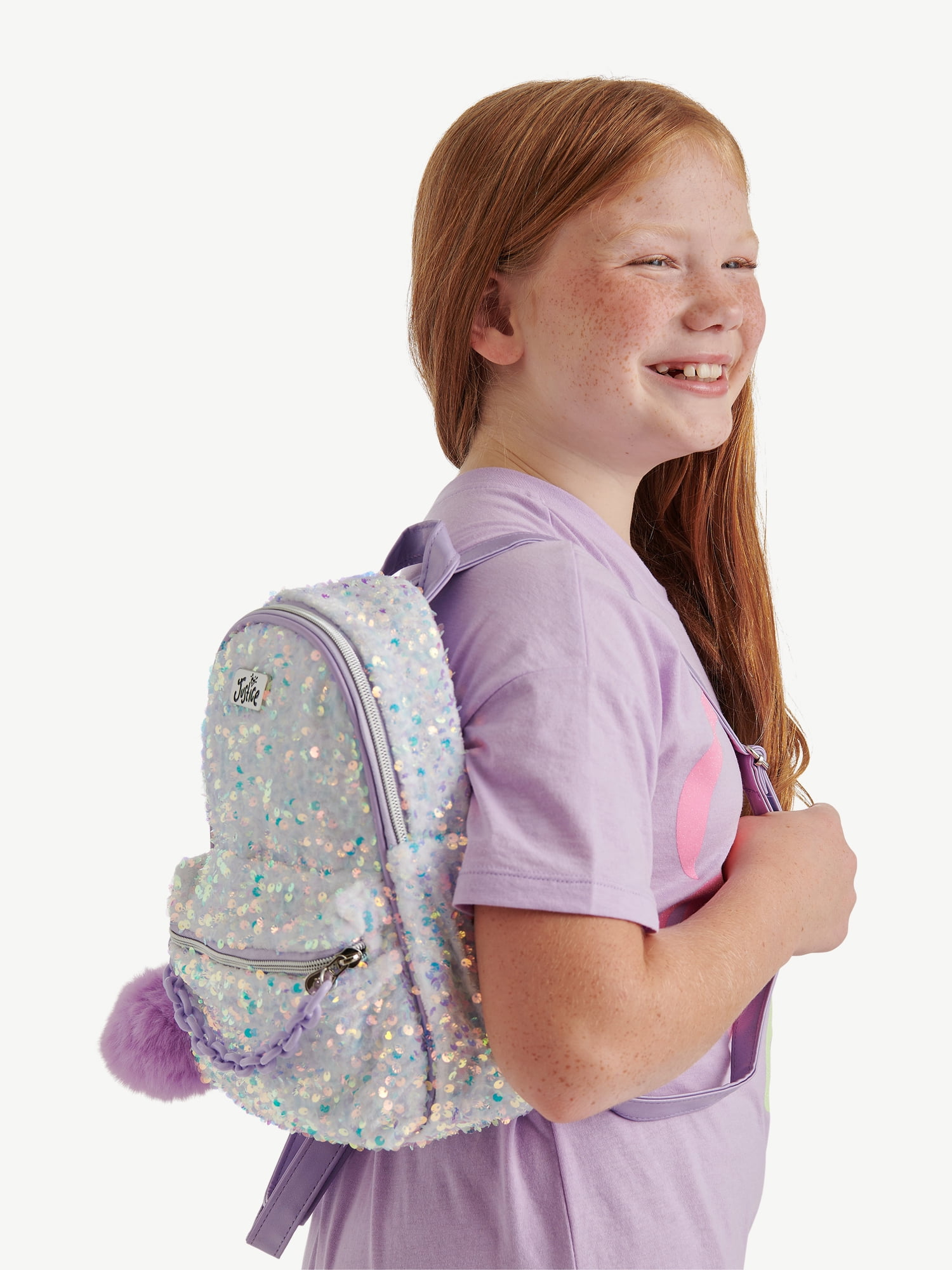 Justice Girls Velvet Sequin Mini Backpack with Front Chain Detail and ...