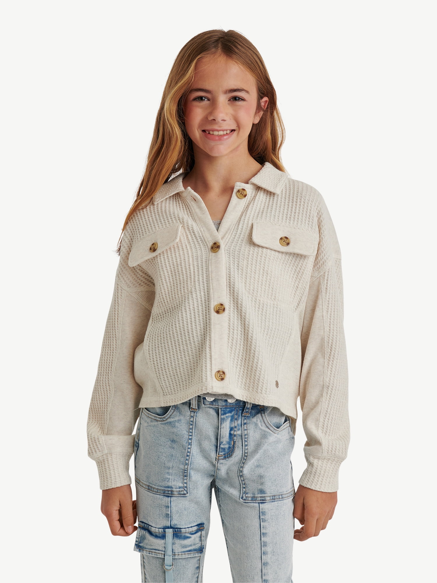 Justice Girls Waffle Shacket - XS to XLP - Cotton Blend - Stylish ...