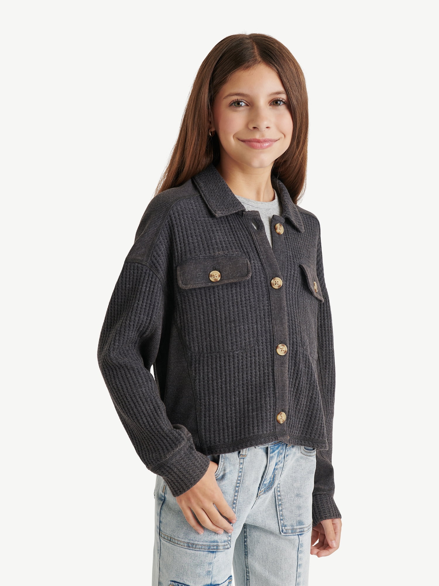 Justice Girls Waffle Shacket, Sizes XS - XLP - Walmart.com