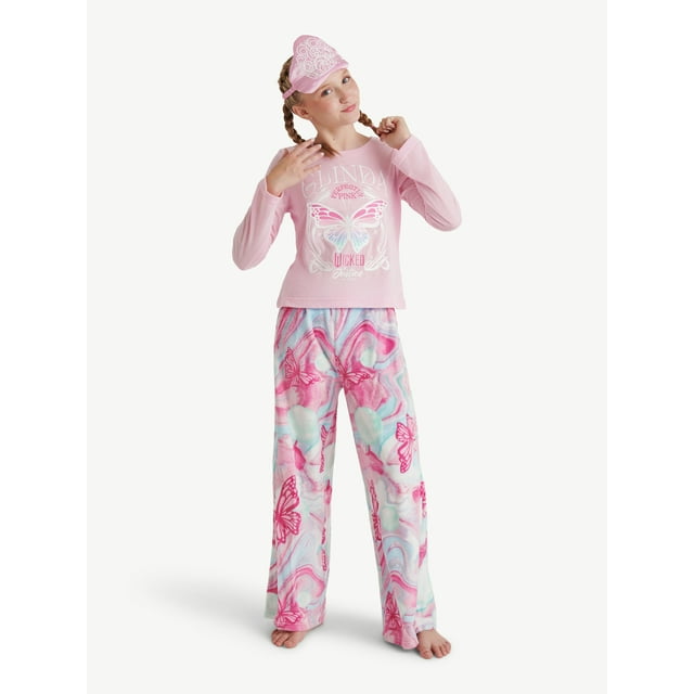 Justice Girls Wicked Long Sleeve Top and Pant Pajama Set with Eyemask ...