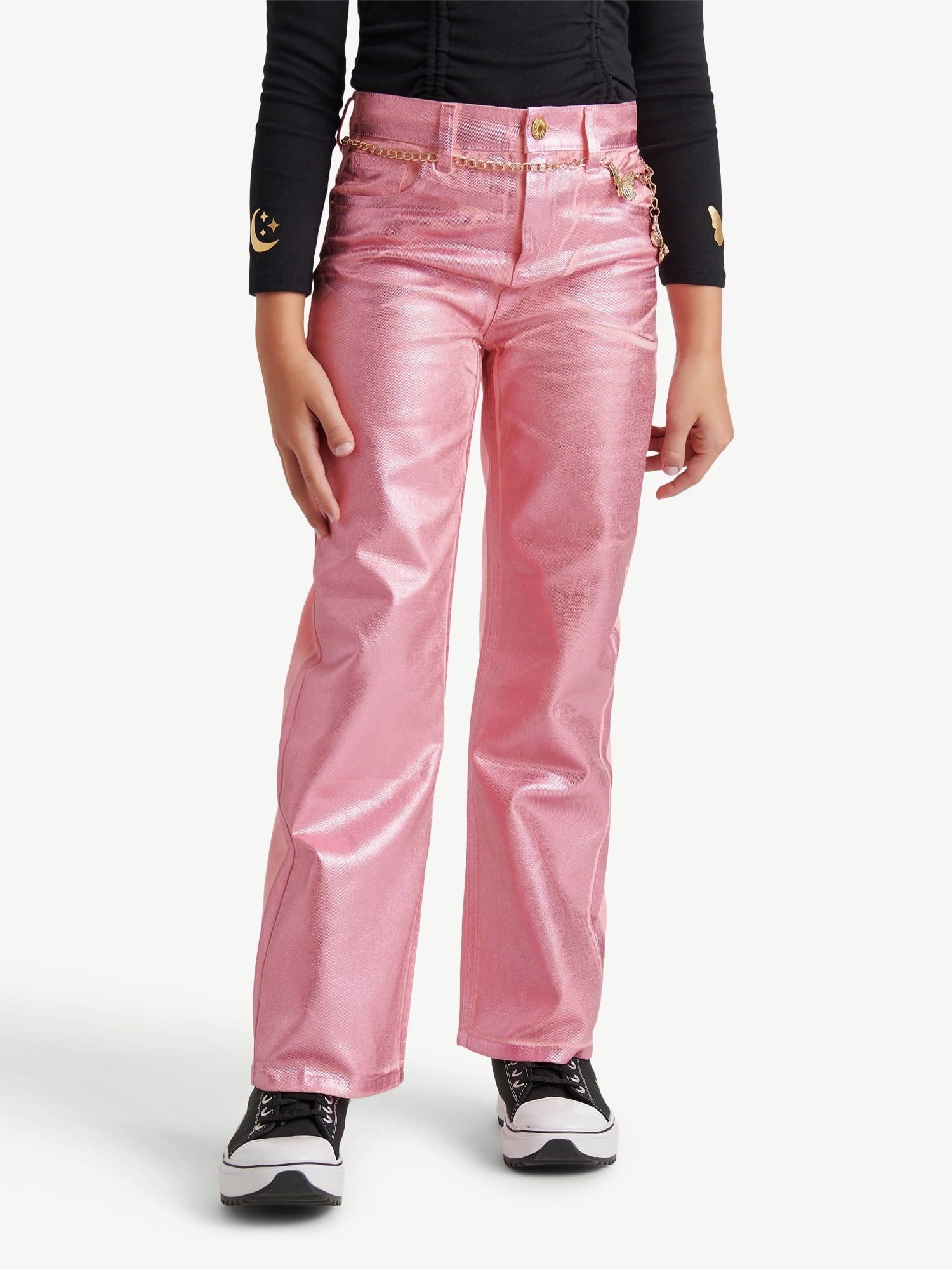 Justice Girls Wicked Relaxed Flare Jeans with Belt, Sizes 6-18, Pink ...