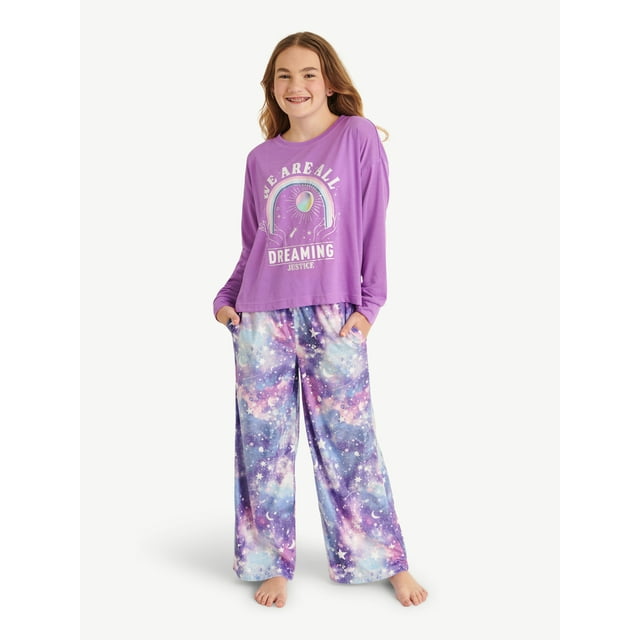 Justice Girl's Celestial Print Polyester 2 Piece Pajamas, Purple ...