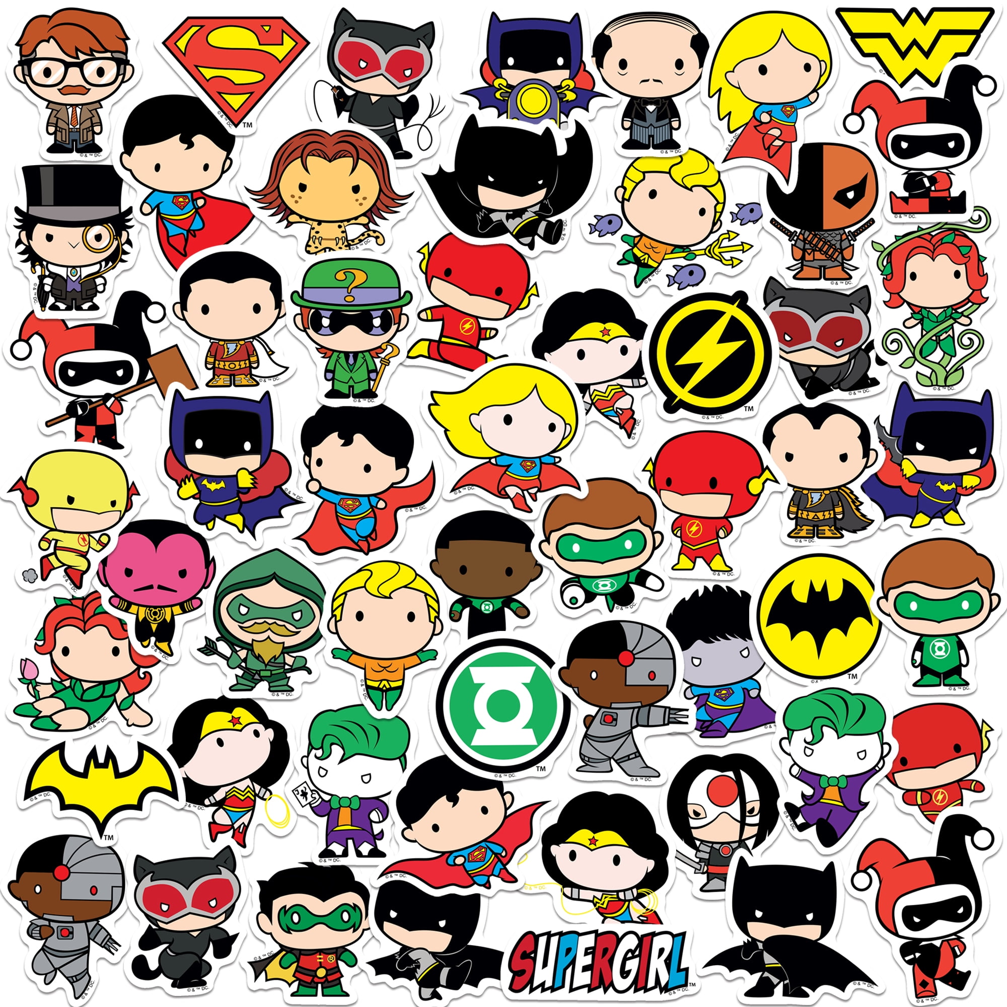 Justice League Chibi Superhero 50CT Sticker Pack Large Deluxe Stickers ...