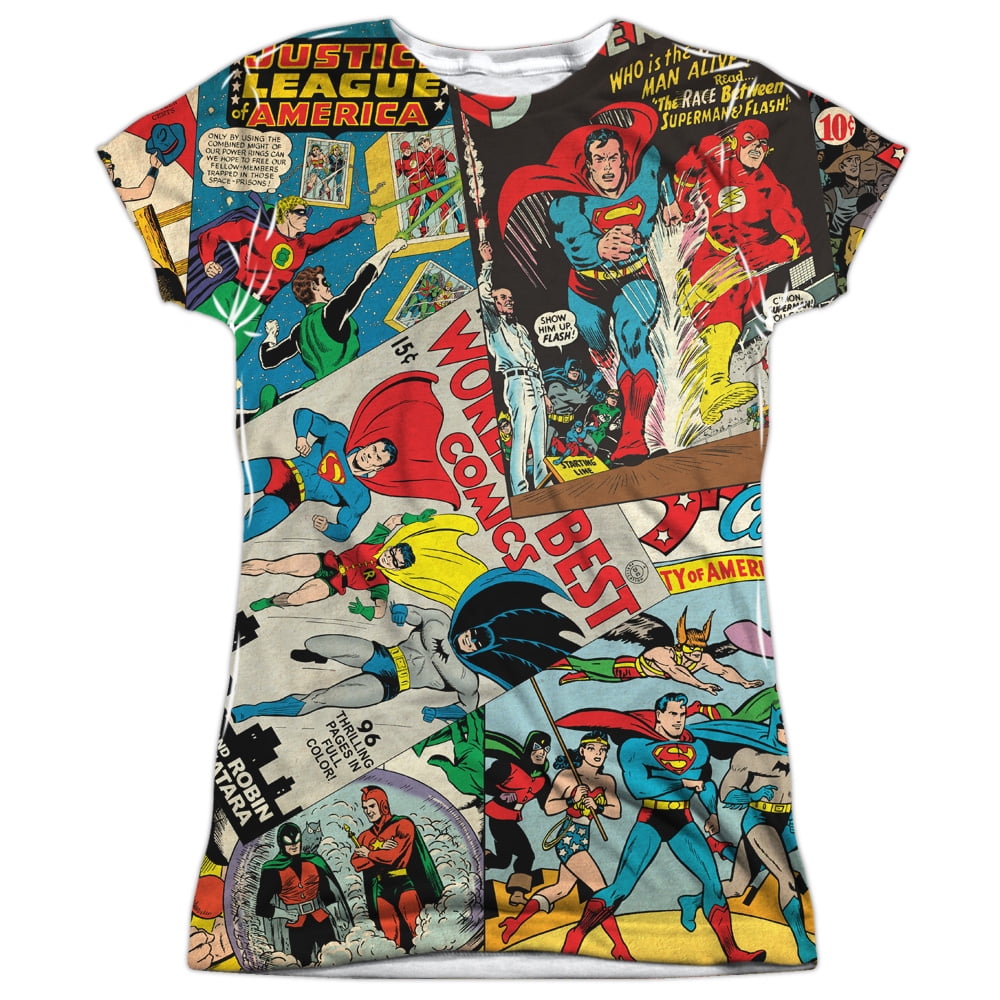 Justice League Classic Collage Juniors Sublimation Shirt - Walmart.com
