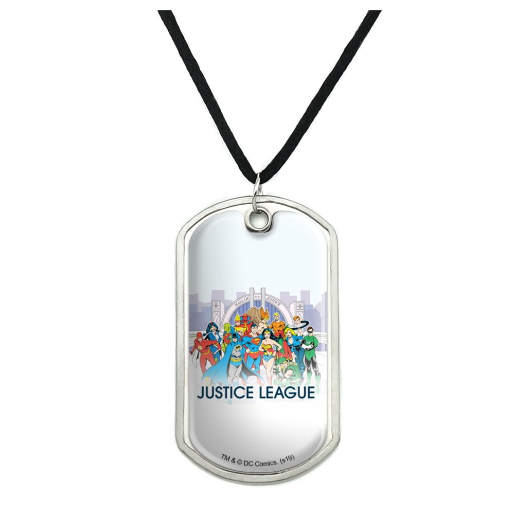 Justice League Hall of Justice Military Dog Tag Pendant Necklace with ...