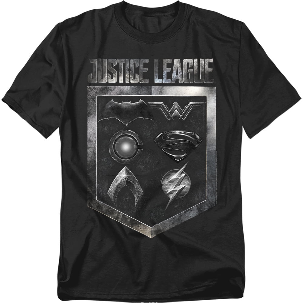 Justice League Movie T-Shirt Shield of Emblems Unisex Graphic Tee For ...