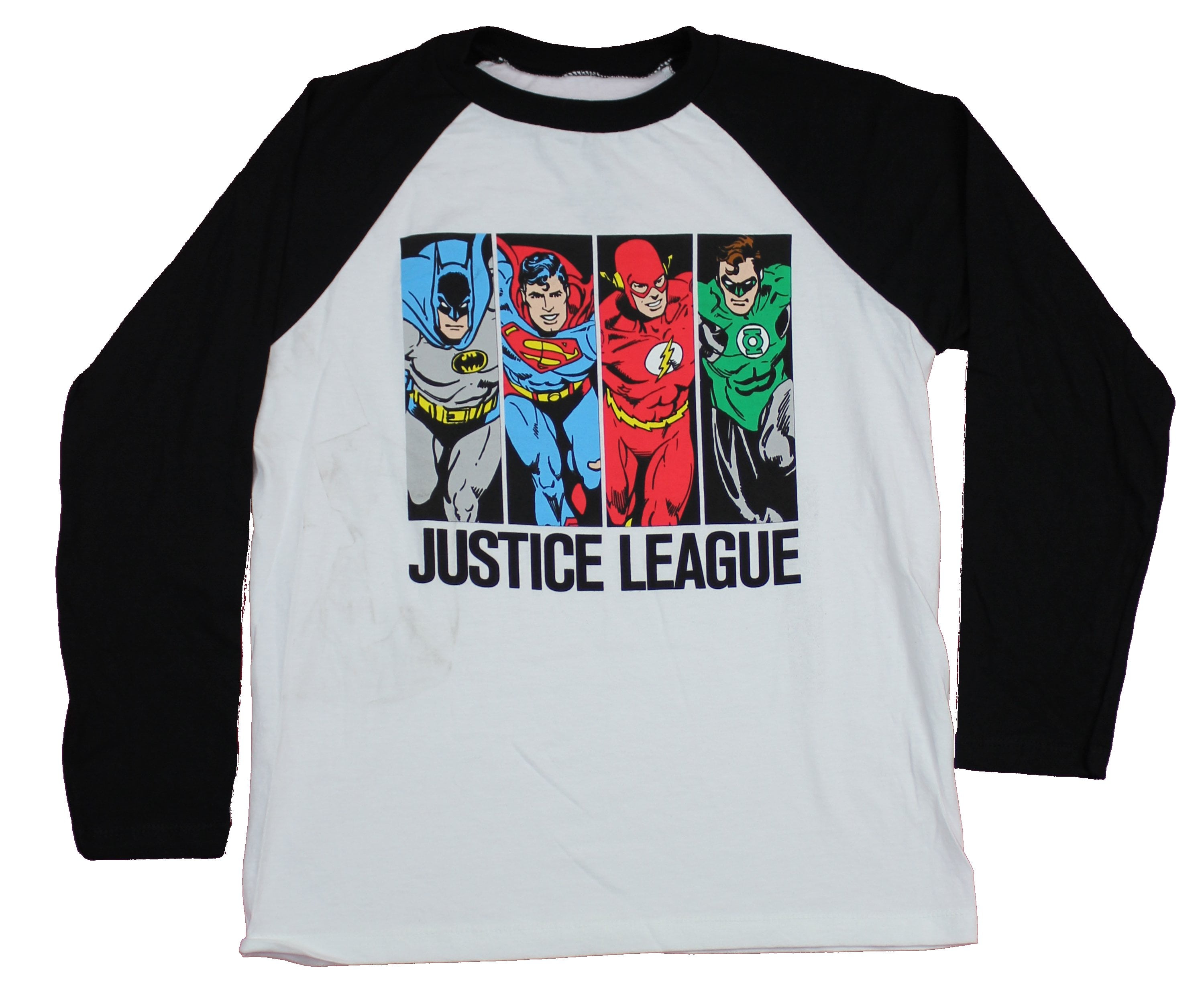 Justice League Raglan Mens T-Shirt - The Big Four Comic Boxes (Small ...