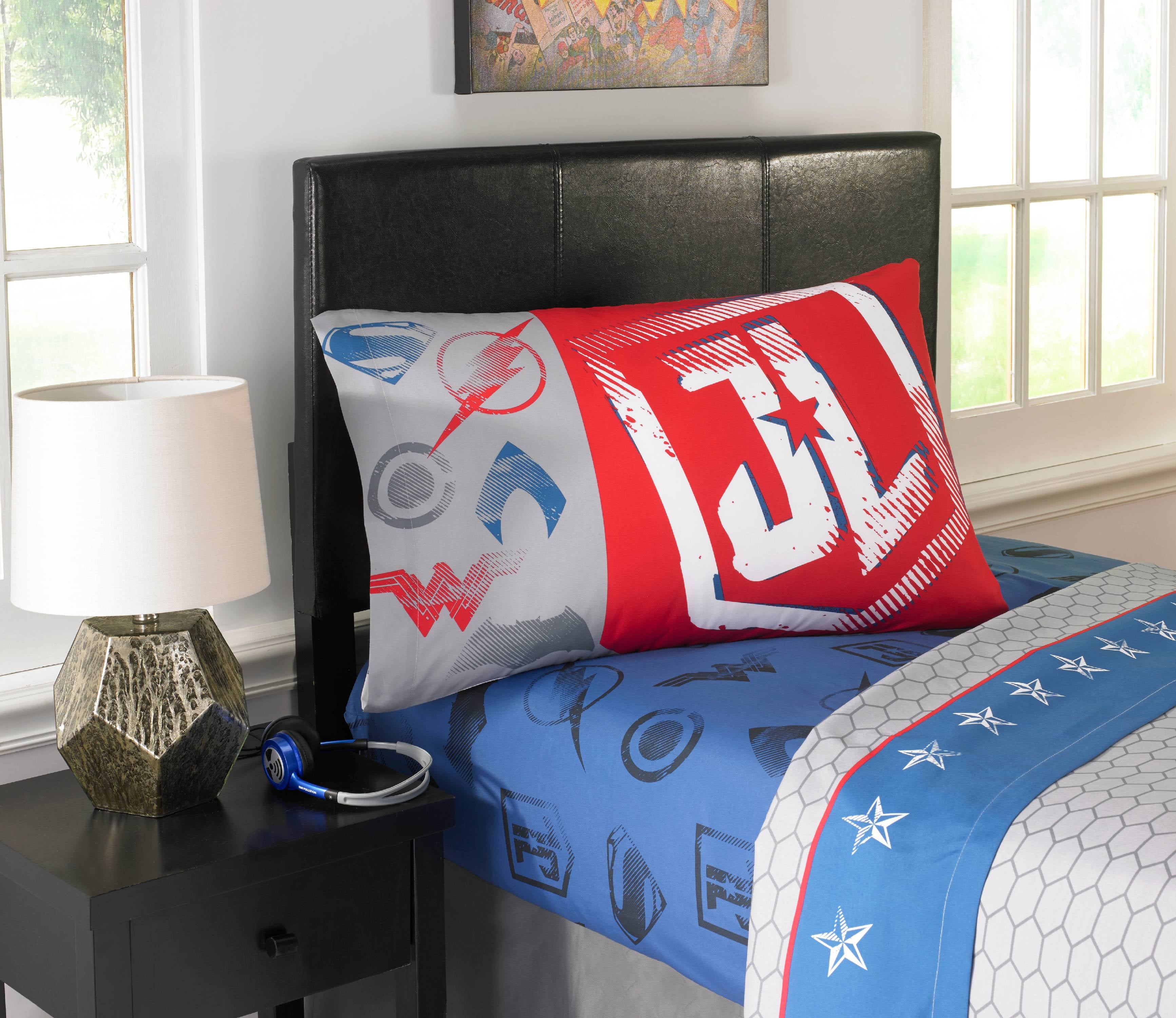 Justice League Sheet Set, Kids Bedding, Gray and Blue, 3-Piece TWIN ...