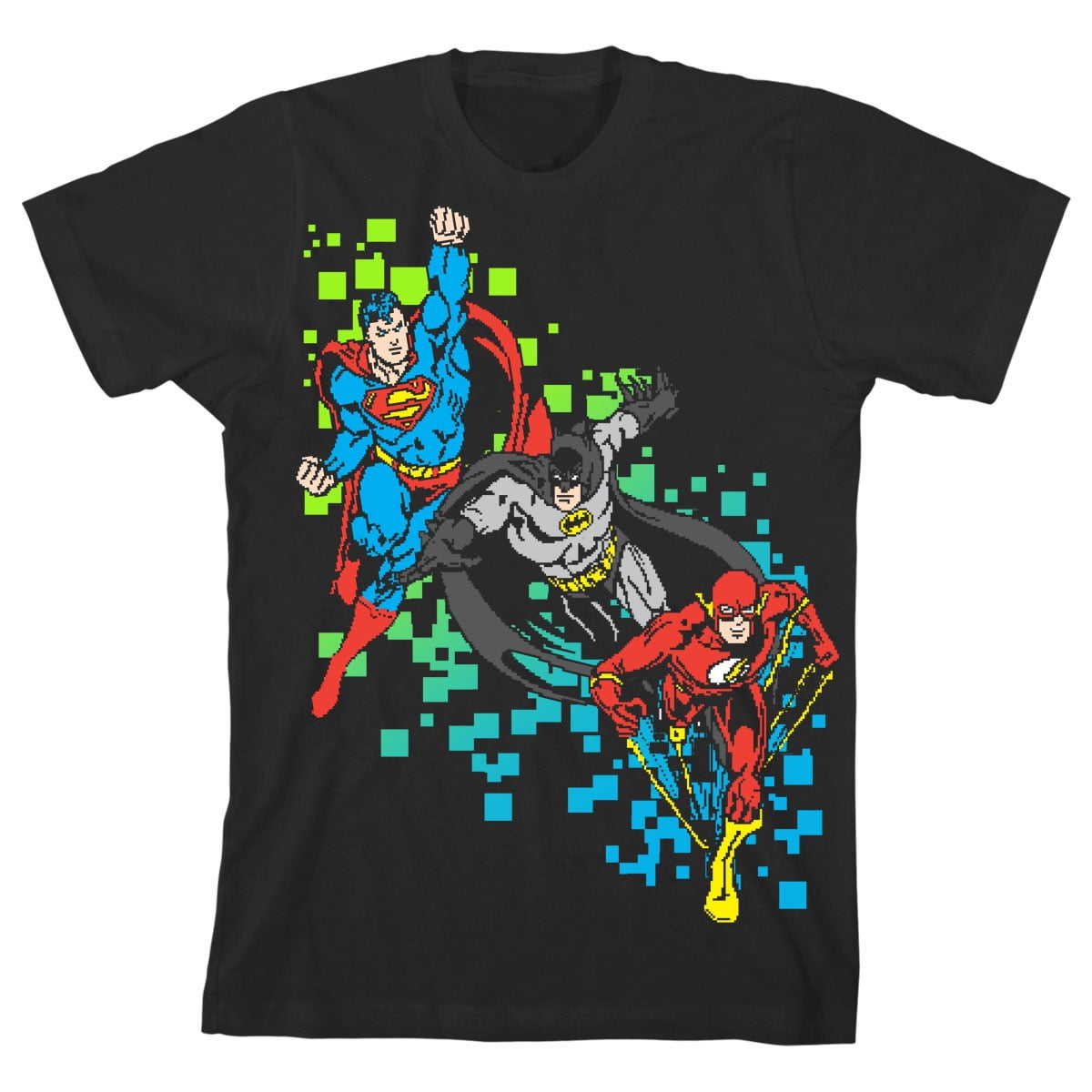 Justice League Superhero Trio Busting Blocks Boy's Black T-shirt-M ...