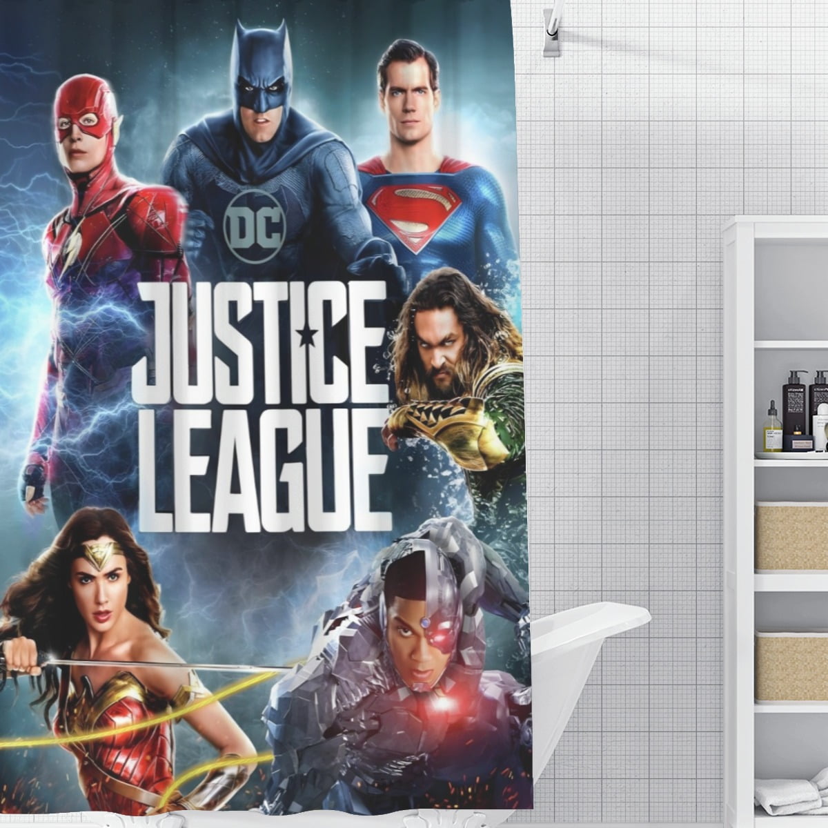 Justice League shower curtain features an iconic print,51" x 71"（130 ...